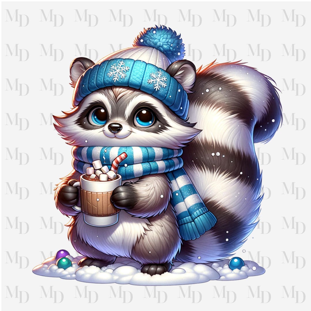 Winter Racoon With Hot Coco Christmas PNG, Blue Christmas Design ...