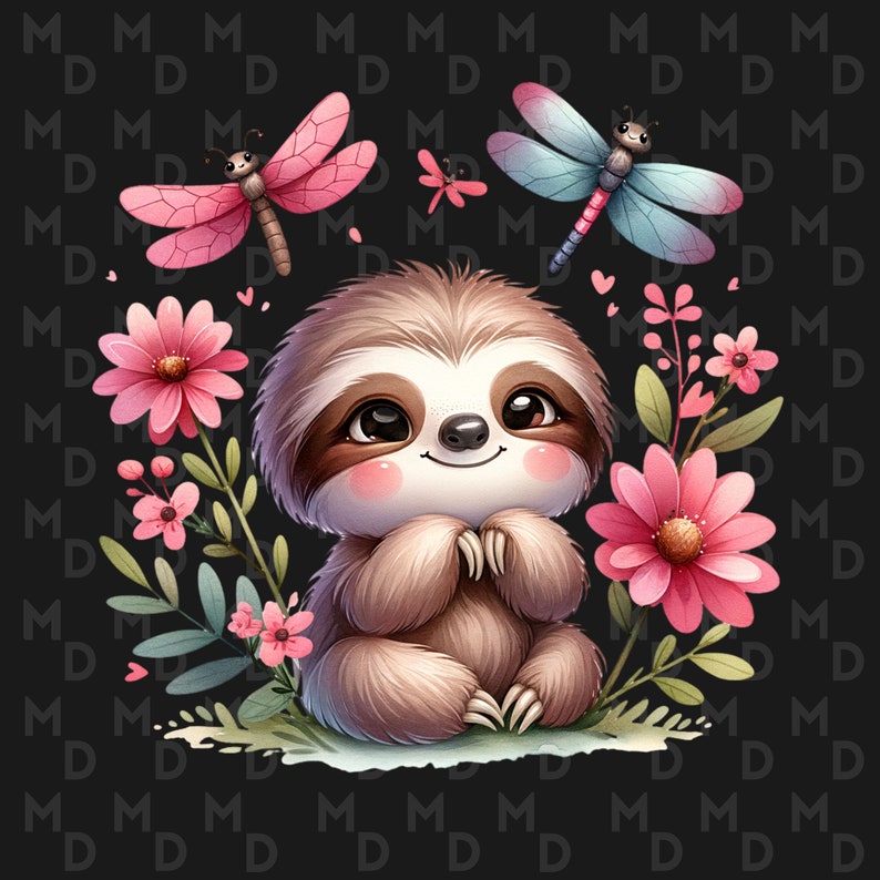 Cute Sloth PNG, Pink Flower Sloth, Clipart, Digital Download, PNG ...