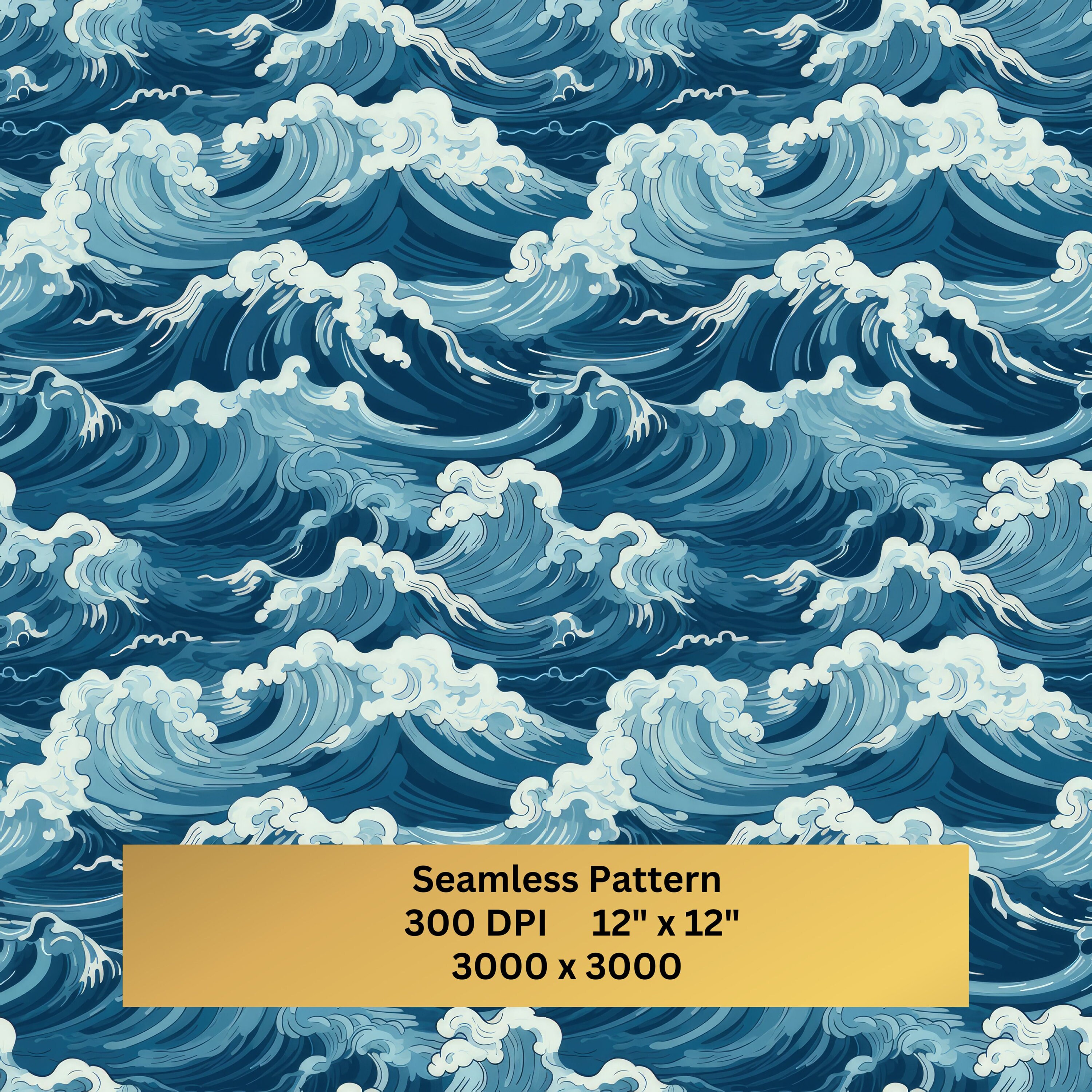 Sea Waves Seamless Pattern PNG, Instant Download, 12x12, 300 Dpi ...