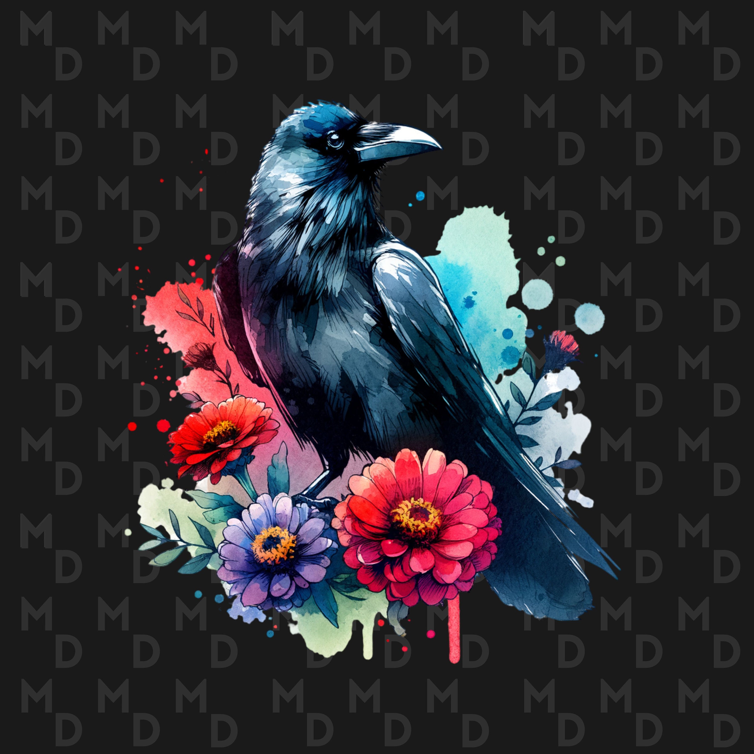 Floral Crow PNG, Clipart, Instant Download, 300dpi, Sublimation, Crow ...