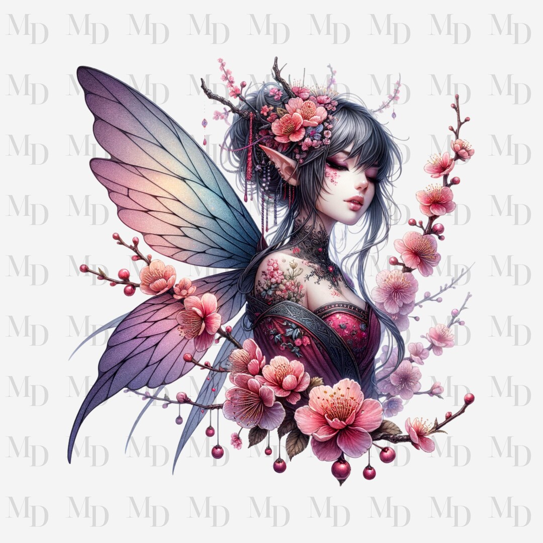 Cherry Blossom Goth Fairy PNG, Clipart, Instant Download, Fairy Design ...