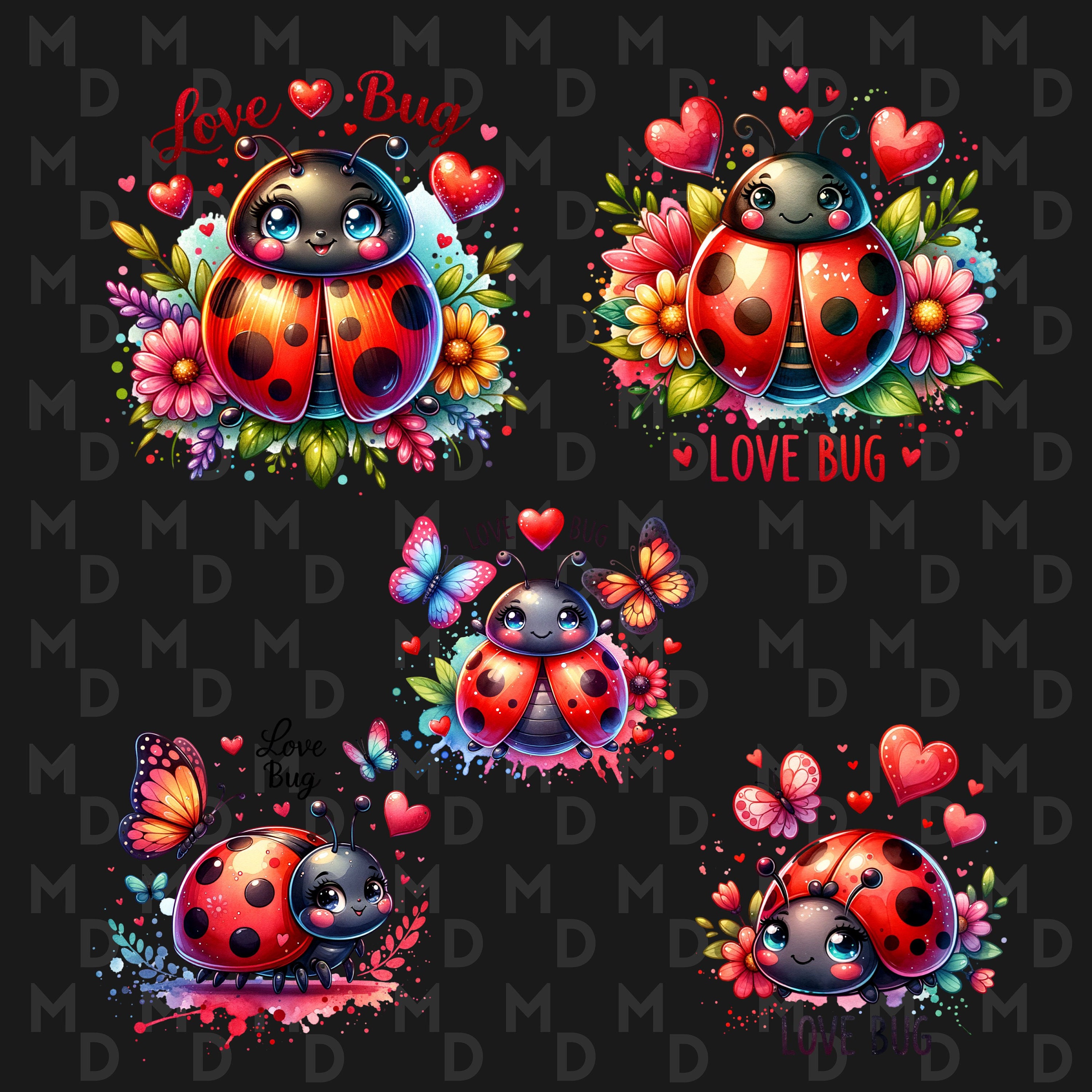 Ladybug Love Bug Set of 5 PNG, Ladybug Clipart, Instant Download ...