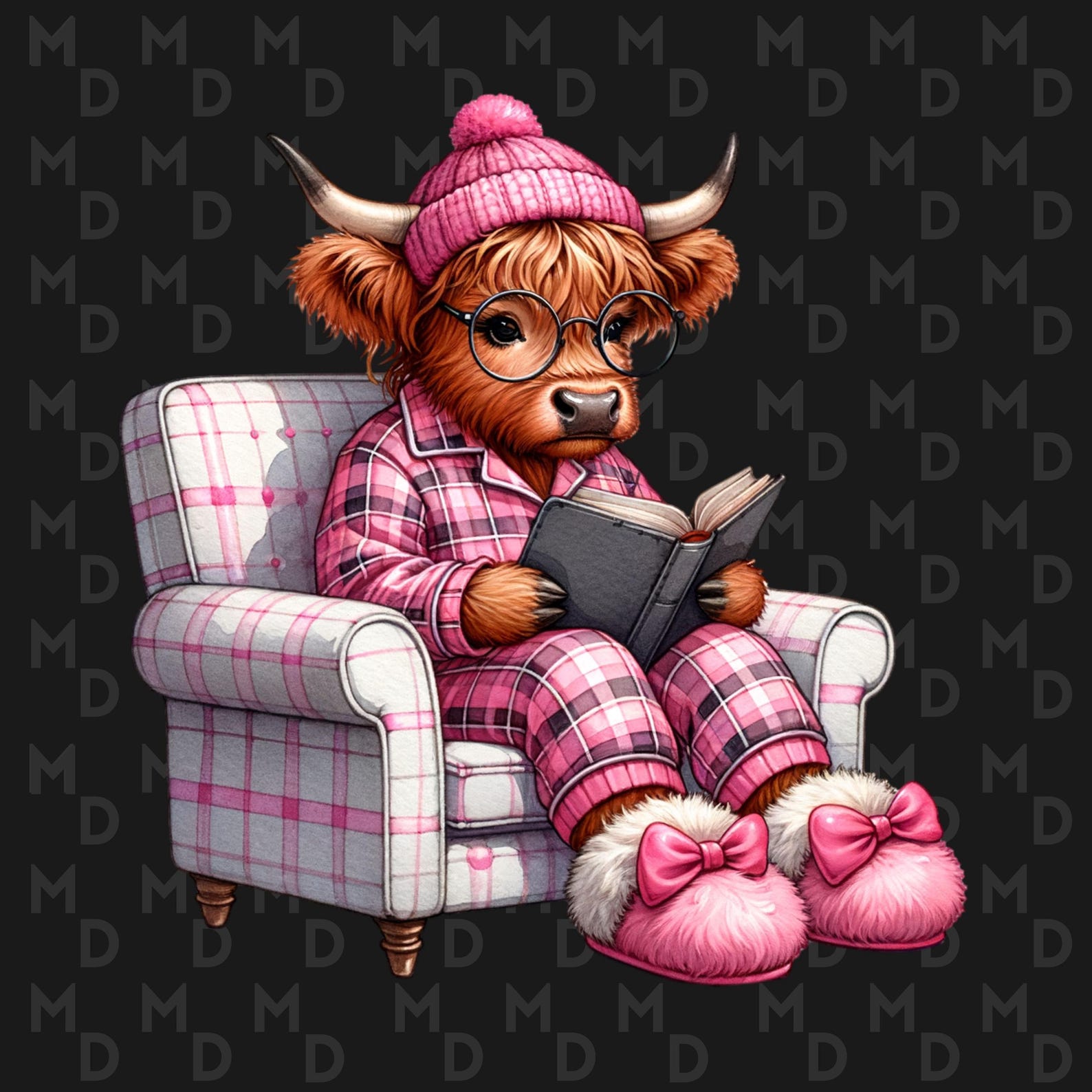 Highland Cow in Pajamas Relaxing PNG, Instant Download, Digital ...