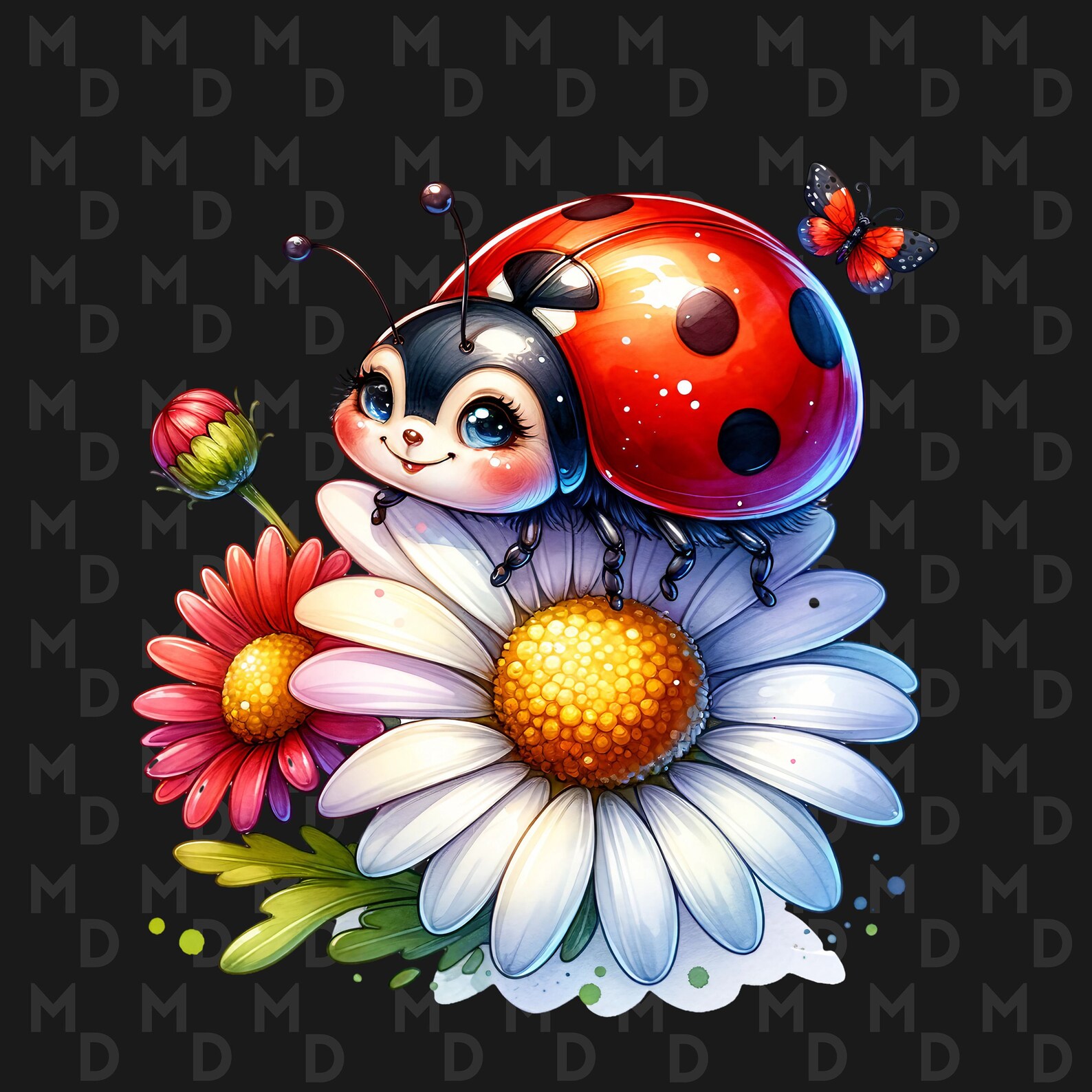 Cute Ladybug on Daisy Flowers PNG, Ladybug Clipart, Instant Download ...