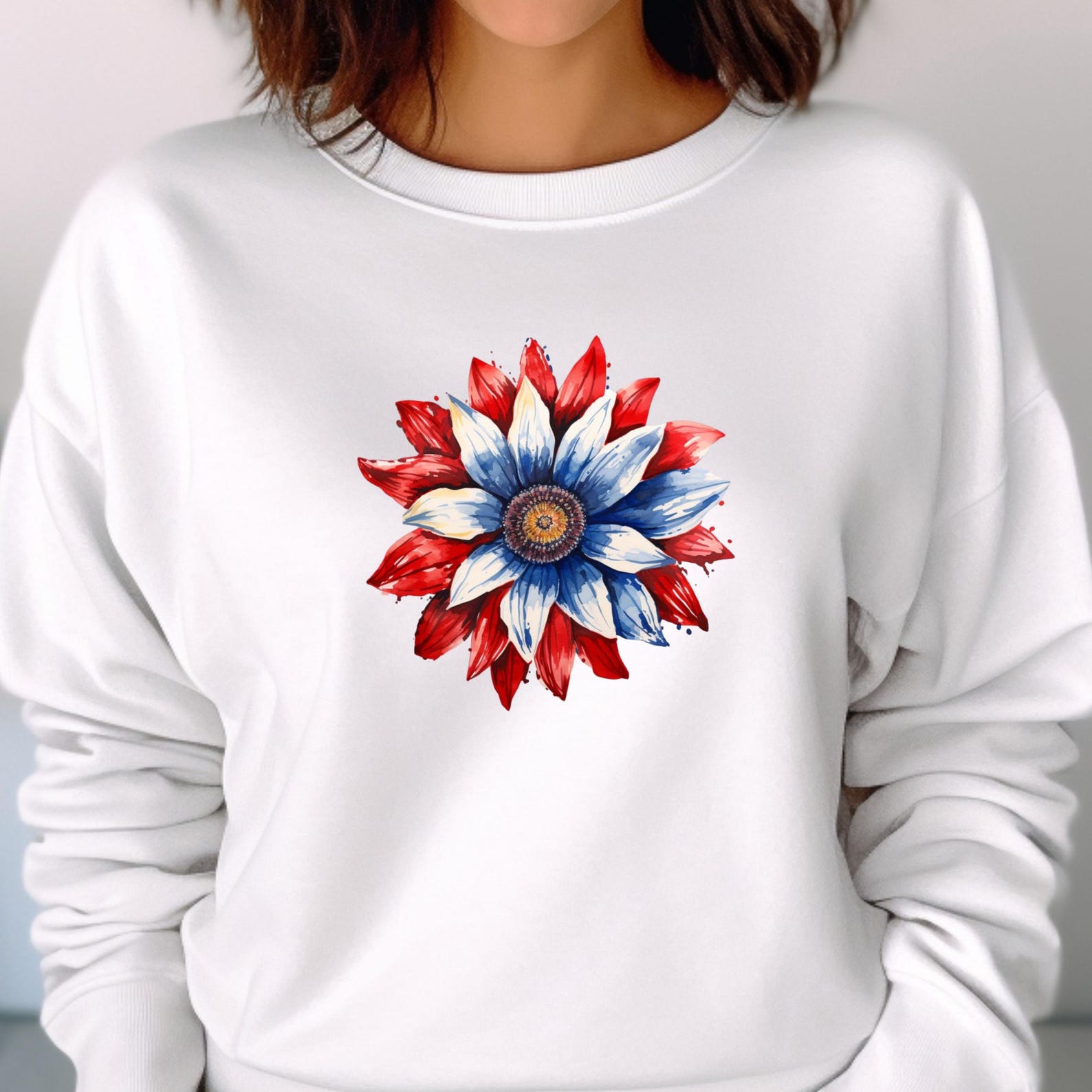 Patriotic Red White Blue Sunflower PNG, Instant Download, Watercolor ...