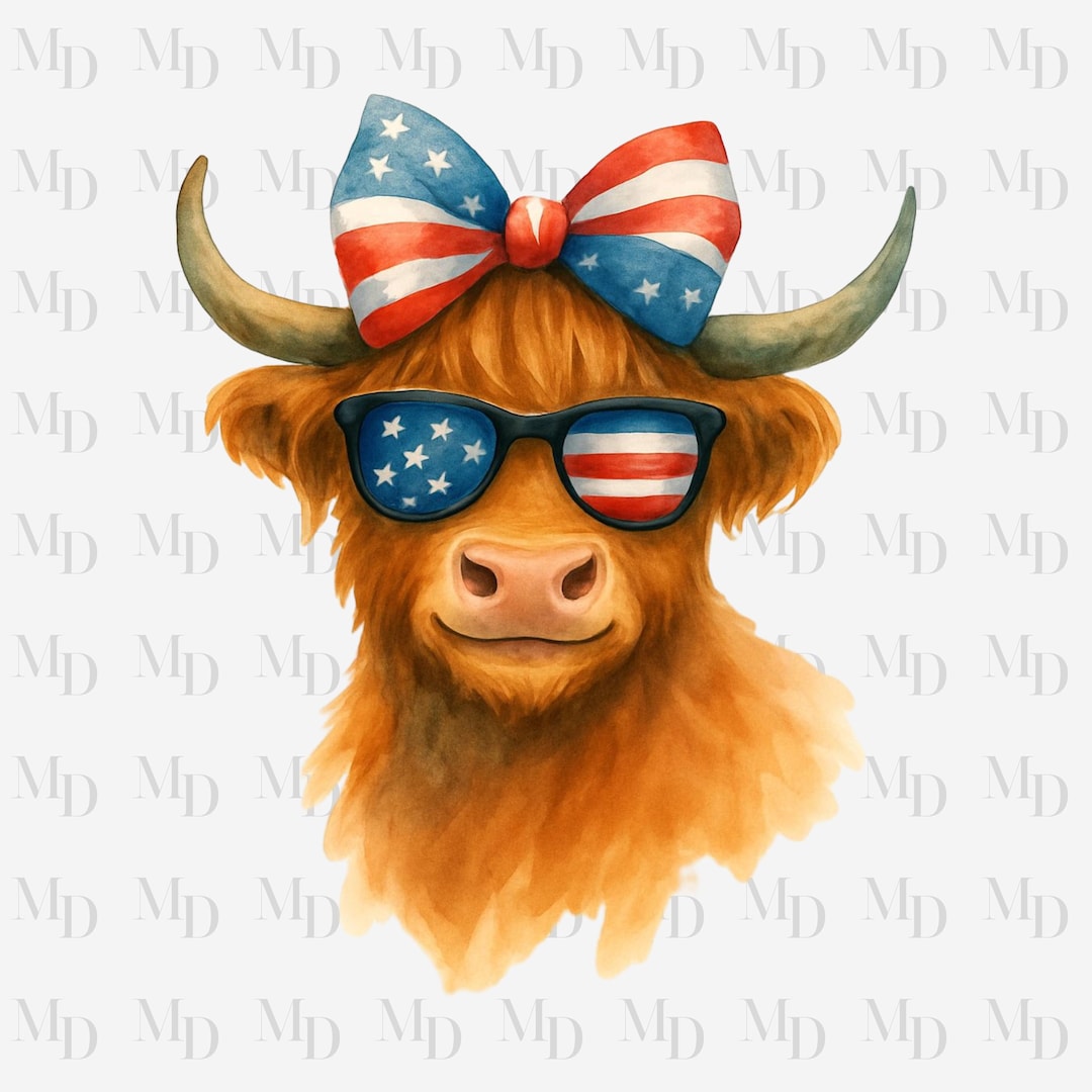 Red White and Blue Highland Cow PNG, Sublimation, Instant Download ...
