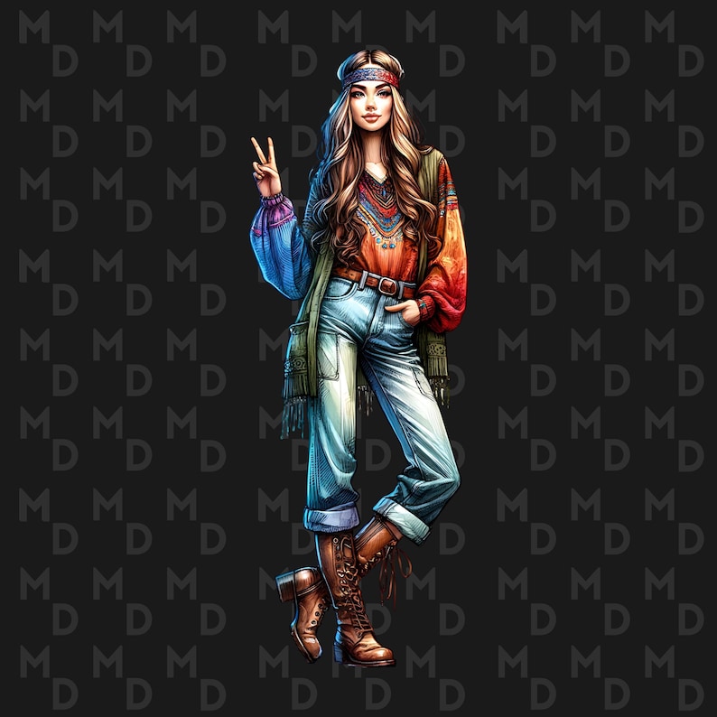 Peace Sign Hippie Girl PNG, Clipart, Instant Download, Hippie Design ...