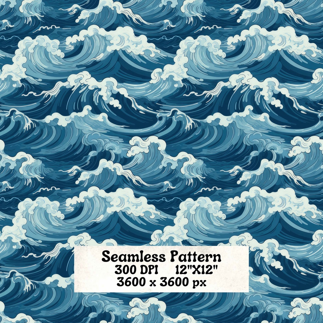 Sea Waves Seamless Pattern PNG, Instant Download, 12x12, 300 Dpi, 3600x3600 - Etsy