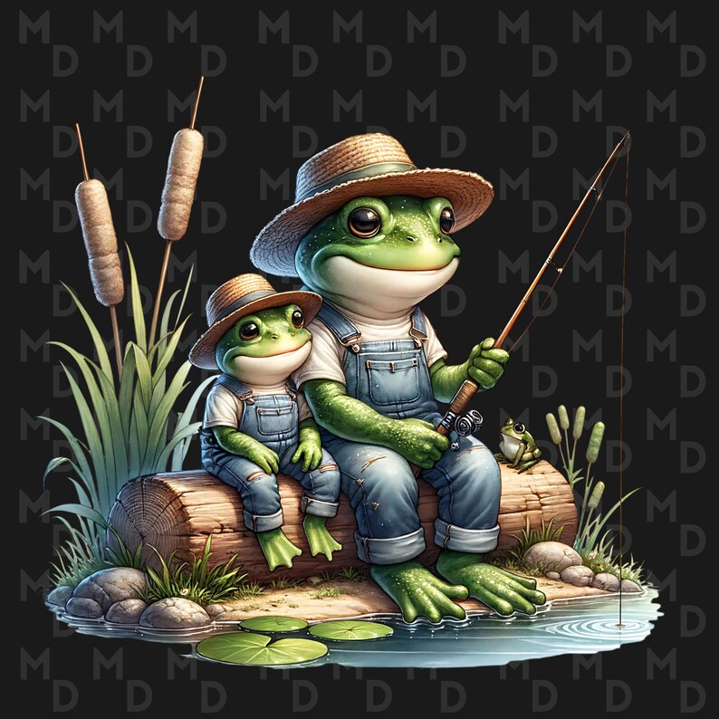 Cute Fishing Frog PNG, Father and Son Frog, Daddy's Fishing Buddy Clipart, Instant Download ...