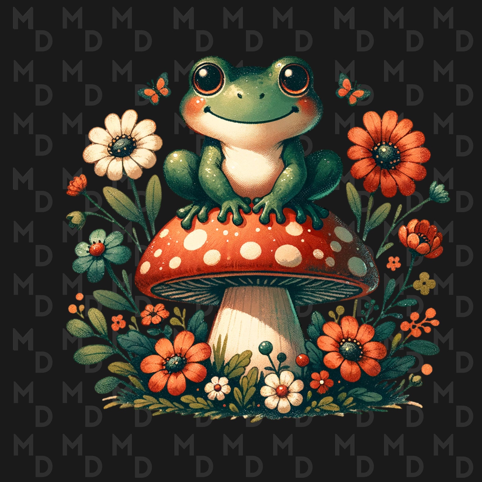 Cute Retro Mushroom Frog PNG, Frog Clipart Instant Download ...