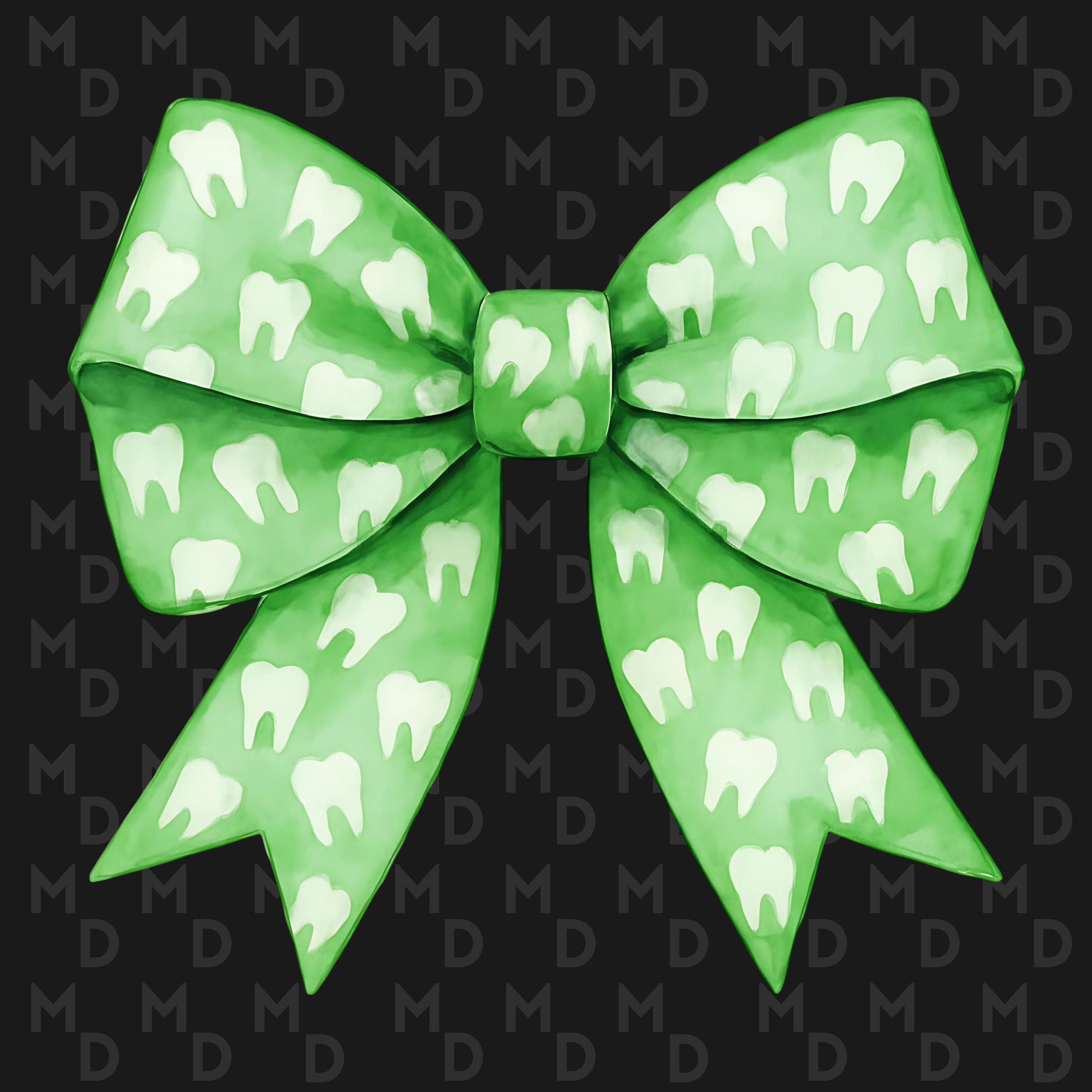 Tooth Bow PNG, Green, Teeth, Dentist, Dental Assistant, Sublimation ...