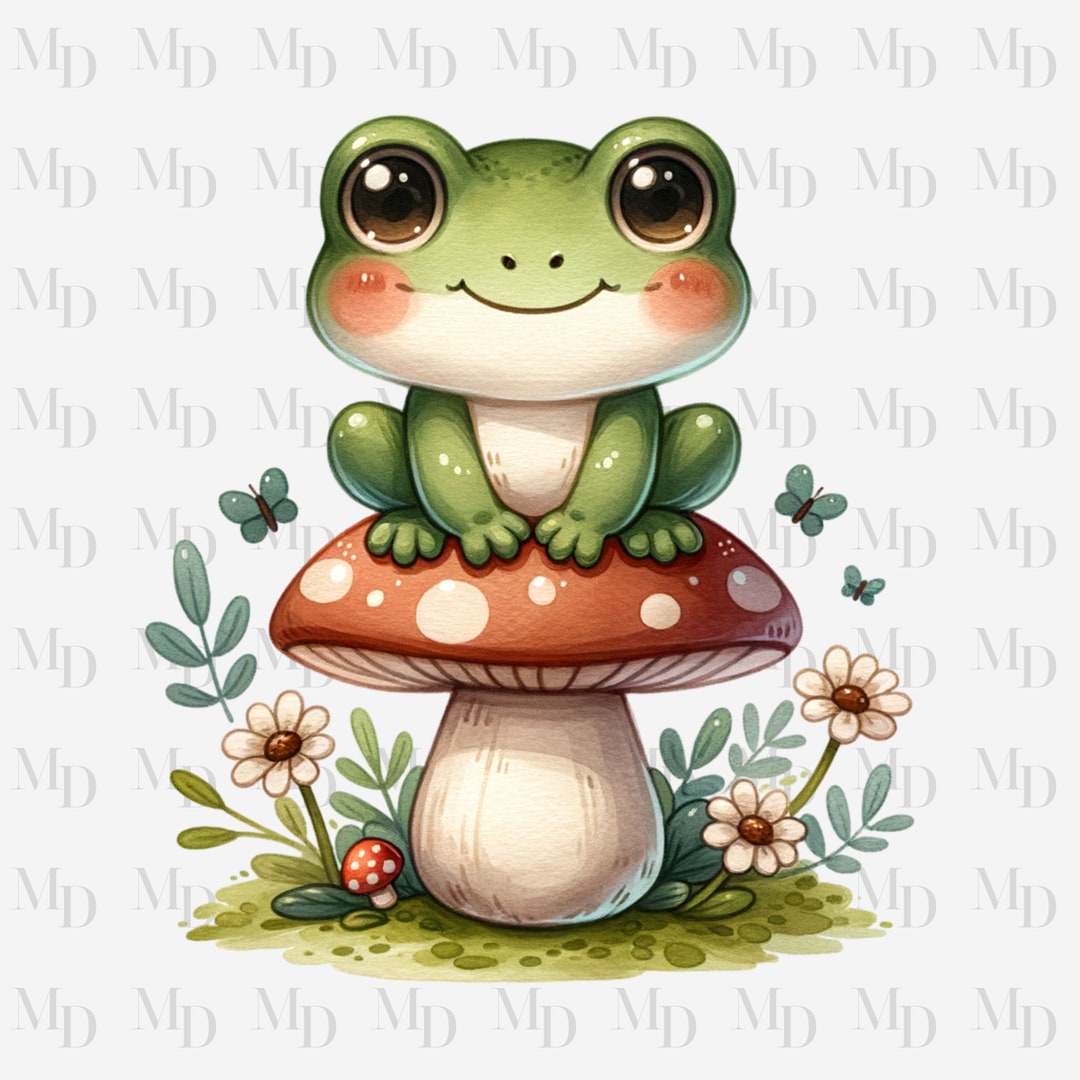 Cute Mushroom Frog PNG, Frog Clipart Instant Download, Digital Download ...