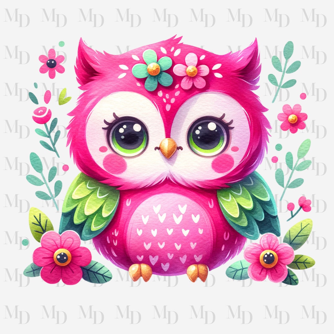 Cute Pink and Green Owl PNG, Owl Clipart, Instant Download, Digital ...