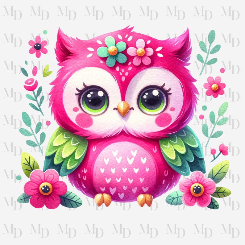 Cute Pink and Green Owl PNG, Owl Clipart, Instant Download, Digital ...