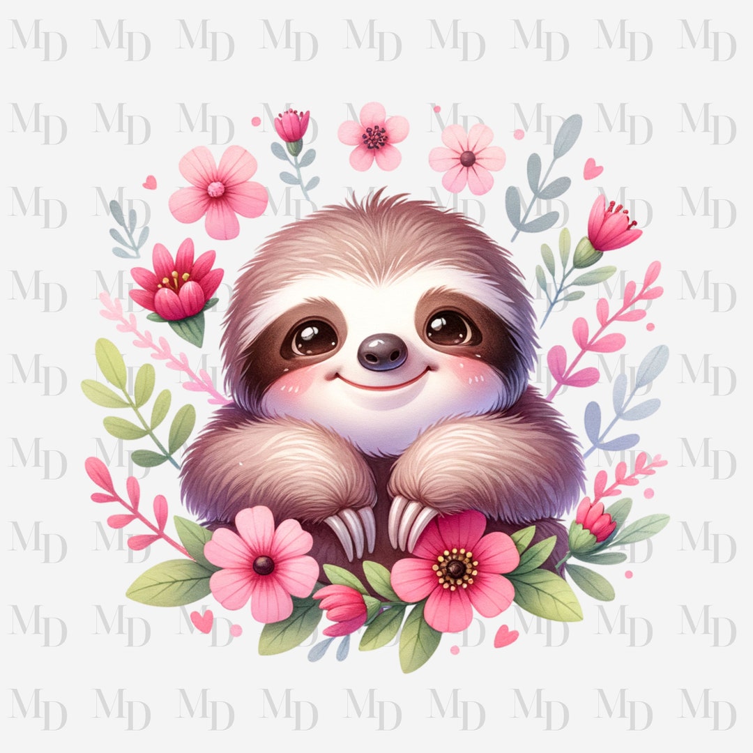 Cute Sloth PNG, Pink Flower Sloth, Clipart, Digital Download, PNG ...