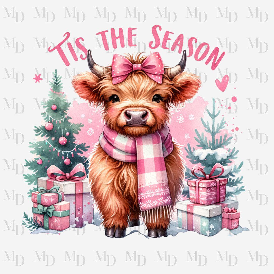 Highland Cow Pink Christmas PNG, Instant Download, Christmas Clipart - Etsy