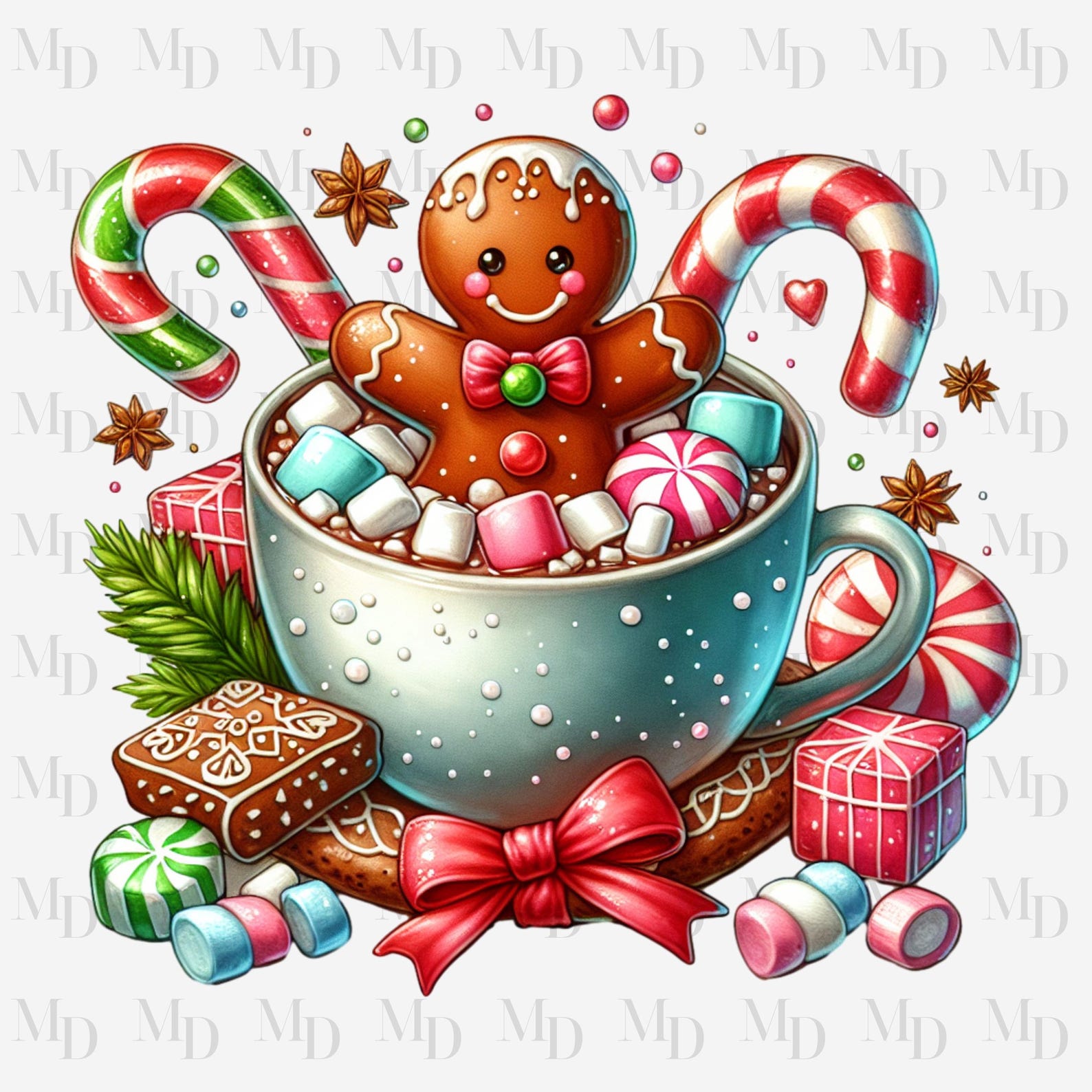 Christmas Gingerbread Man Hot Coco PNG, Instant Download, Digital ...