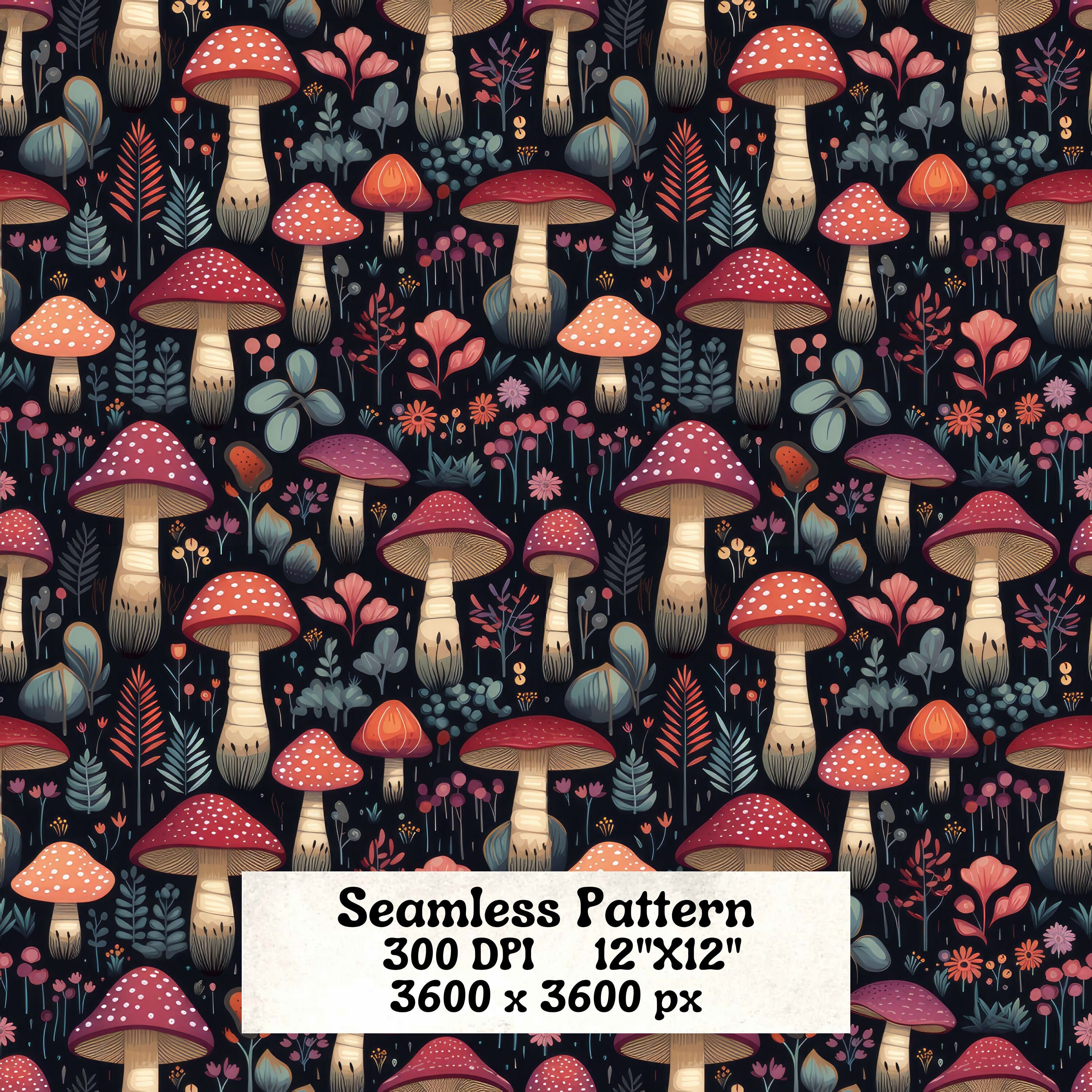 Mushroom Seamless Pattern PNG, Instant Download, Digital Paper ...