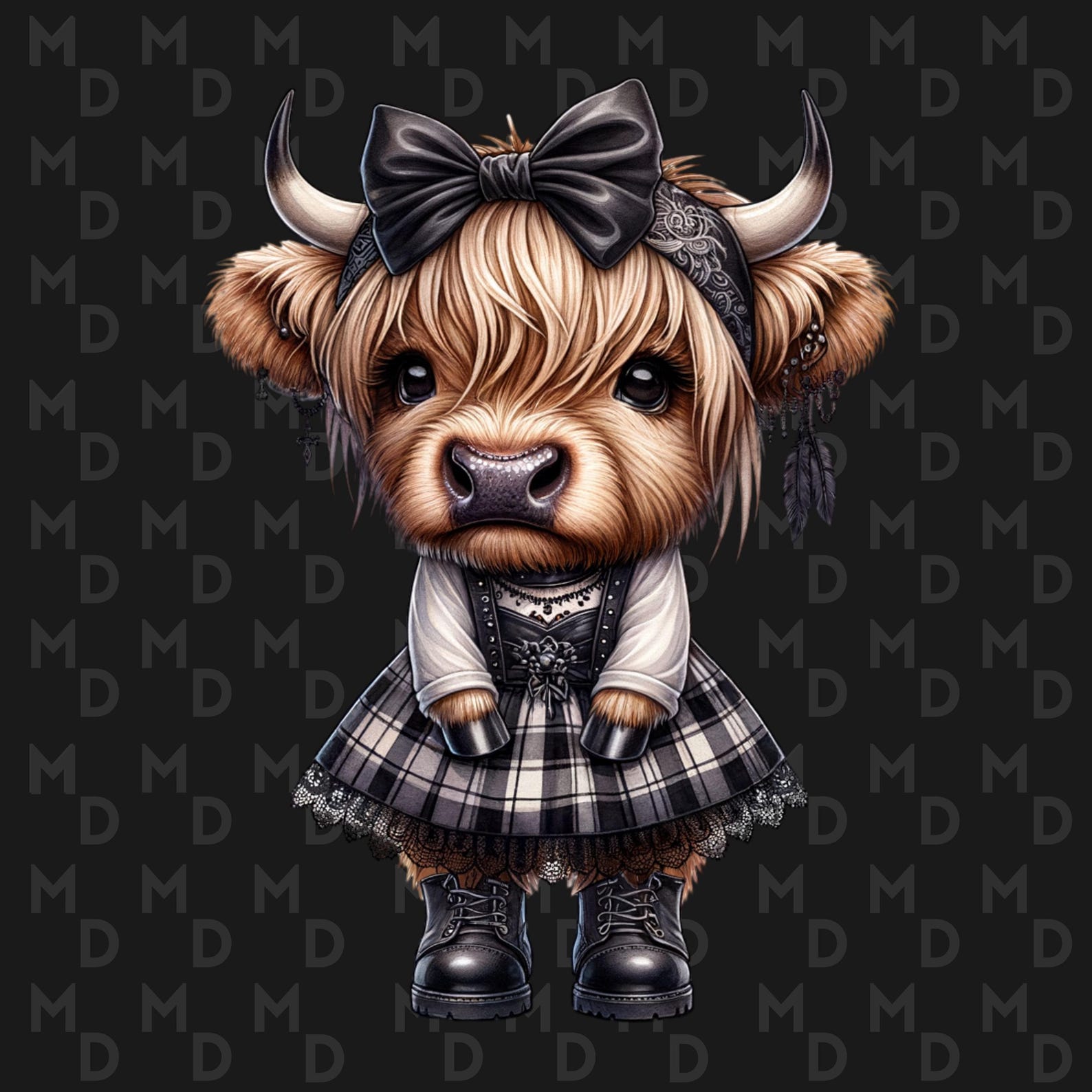 Cute Goth Highland Cow PNG, Clipart, Instant Download, Goth Cow Design ...