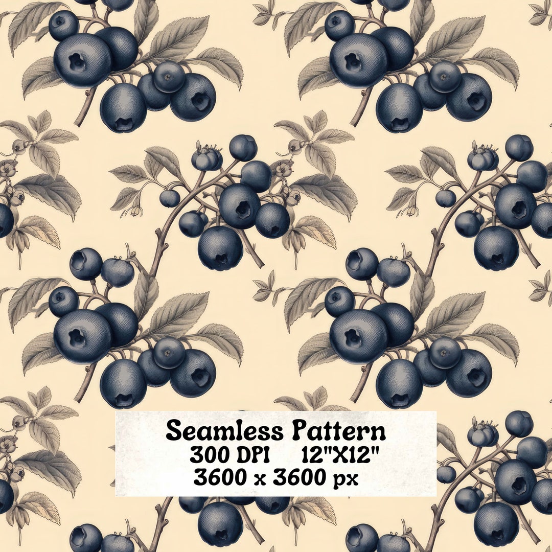Blueberry Seamless Pattern, Instant Download, 300 Dpi, 3600x3600 ...