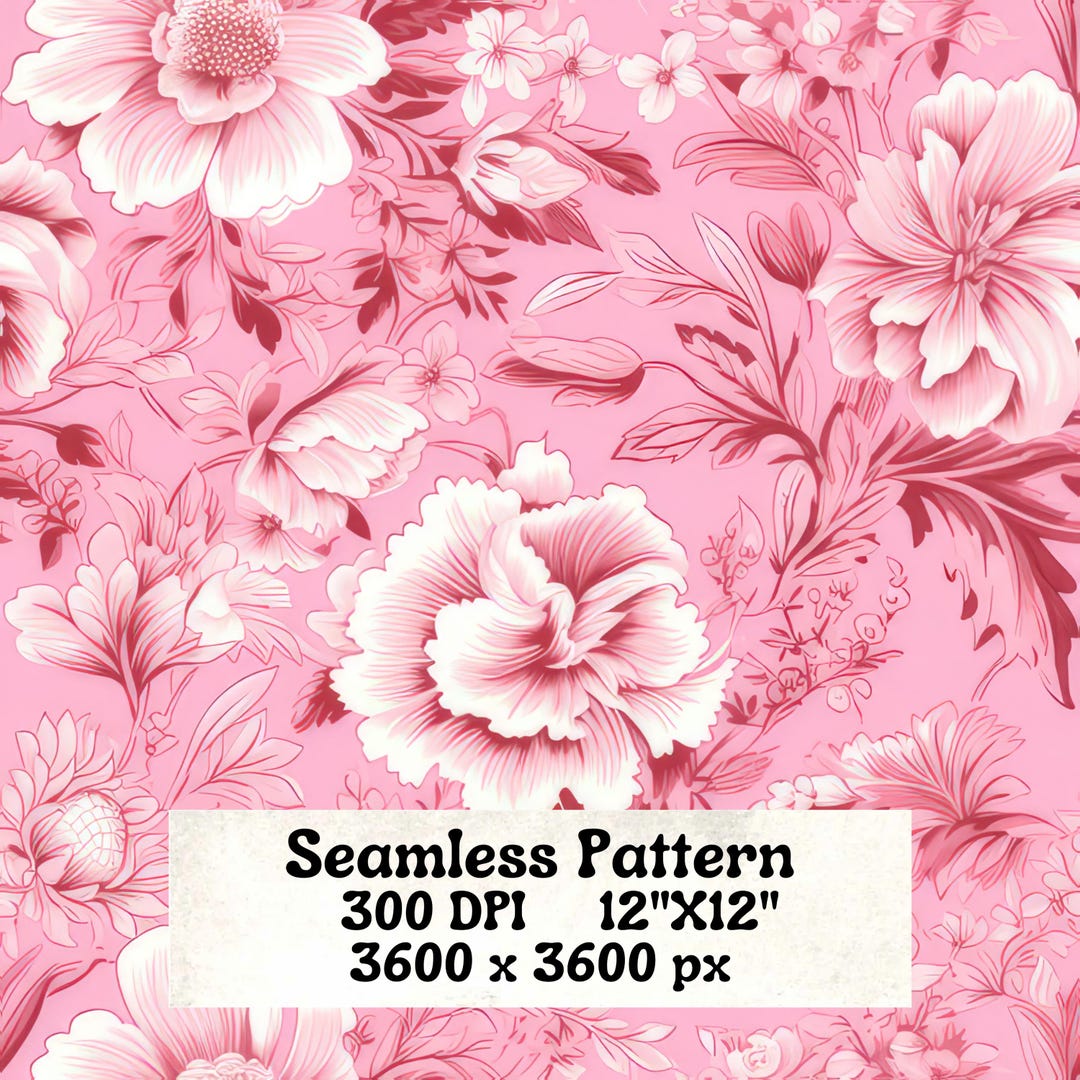 Pink Floral Seamless Pattern , PNG, Instant Download, Toile Pattern ...
