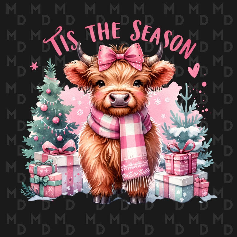 Highland Cow Pink Christmas PNG, Instant Download, Christmas Clipart - Etsy