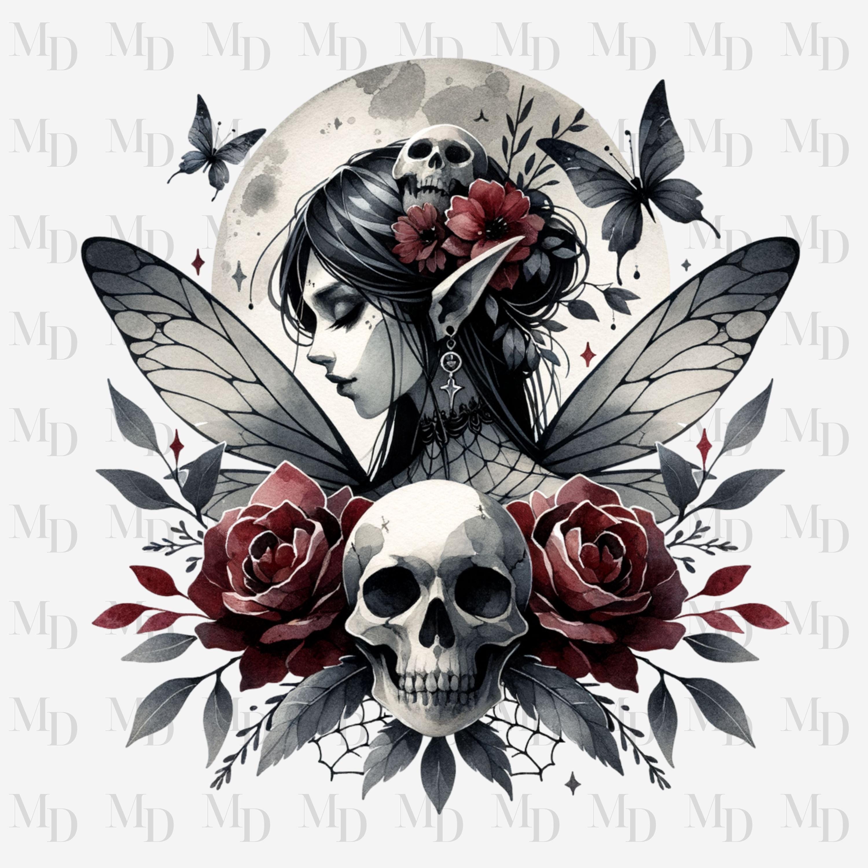 Floral Goth Skull Fairy PNG, Clipart, Instant Download, Fairy Design ...