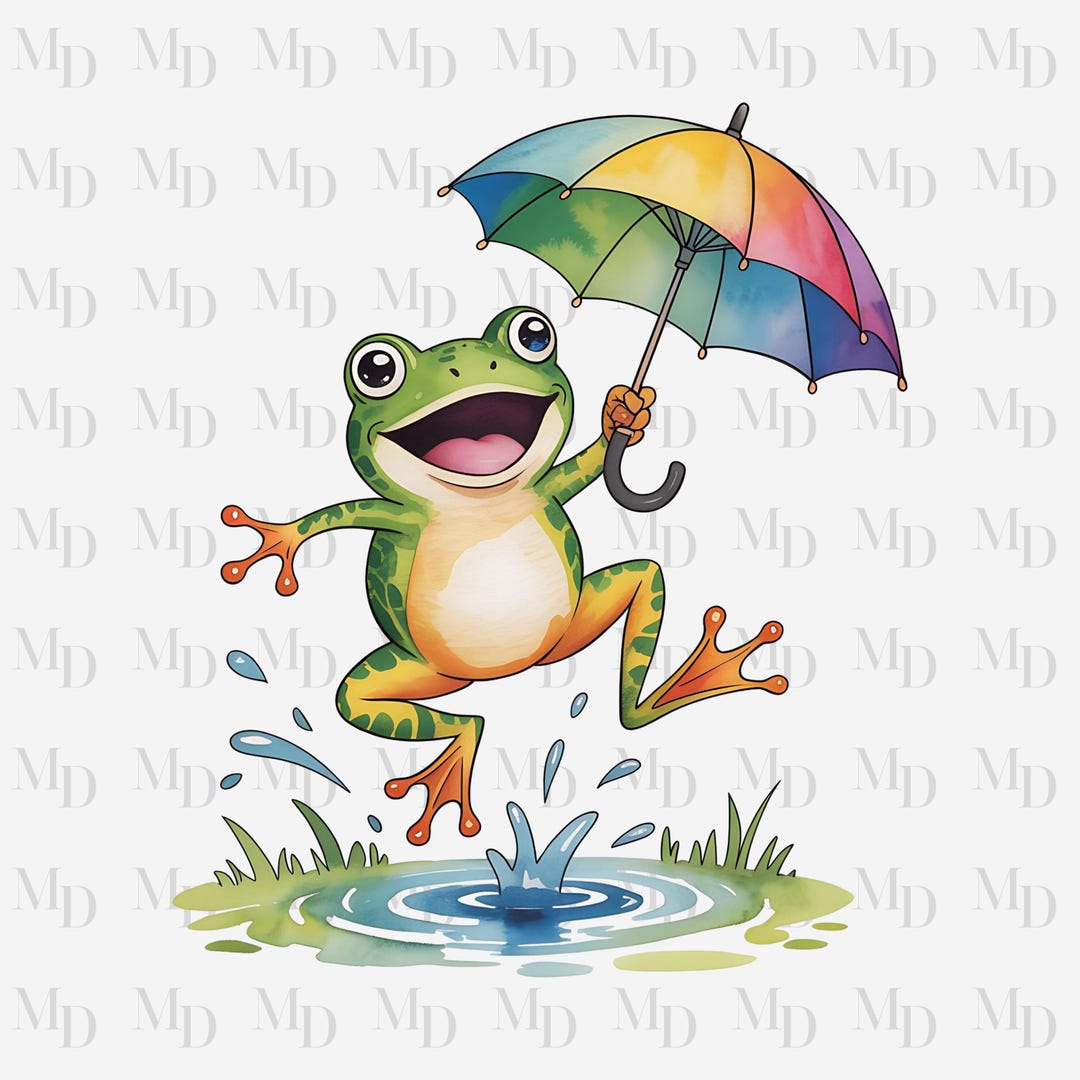 Cute Frog PNG, Rainy Day Frog Clipart, Digital Download, Sublimation ...