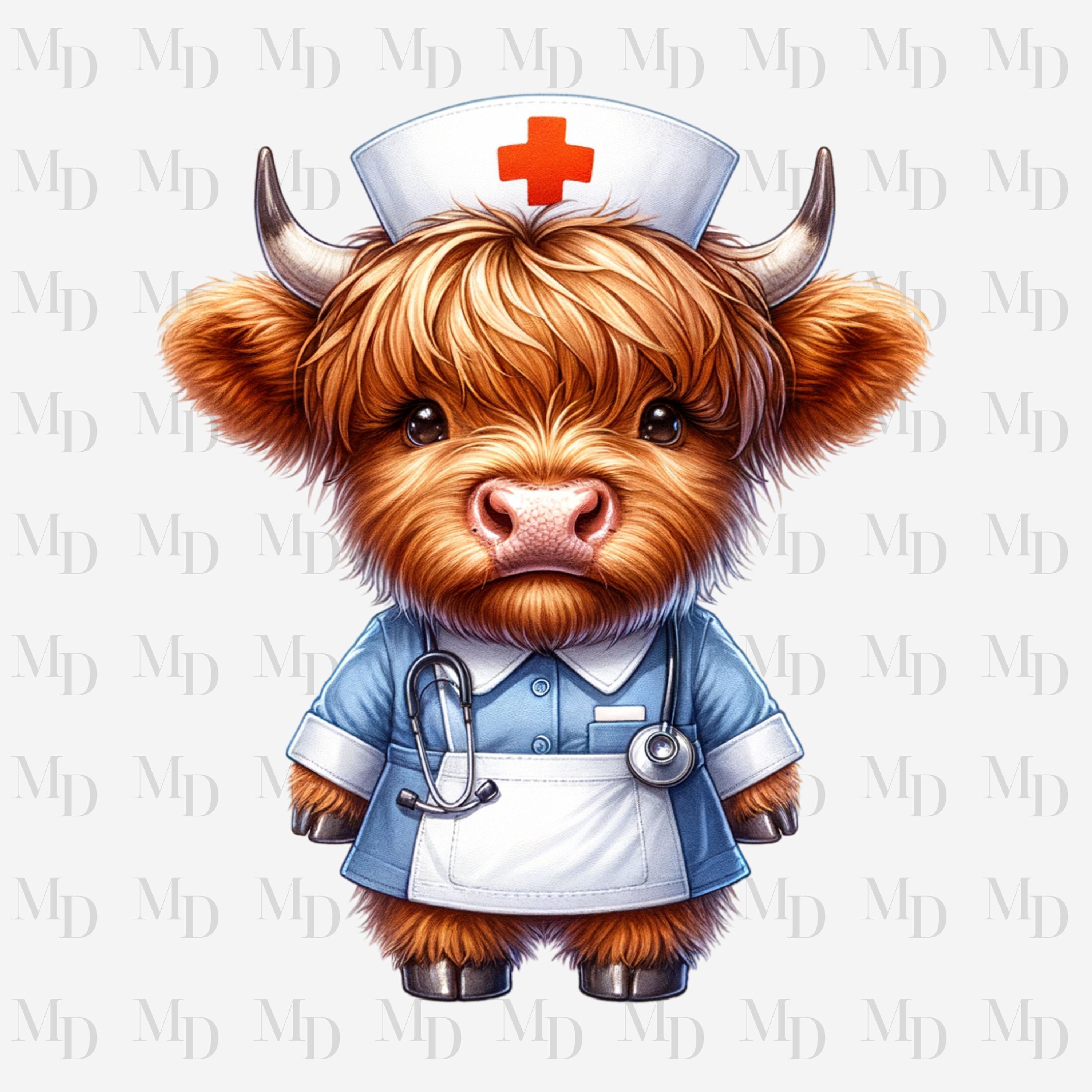 Highland Cow Nurse PNG, Instant Download, Digital, Sublimation, Nurse ...