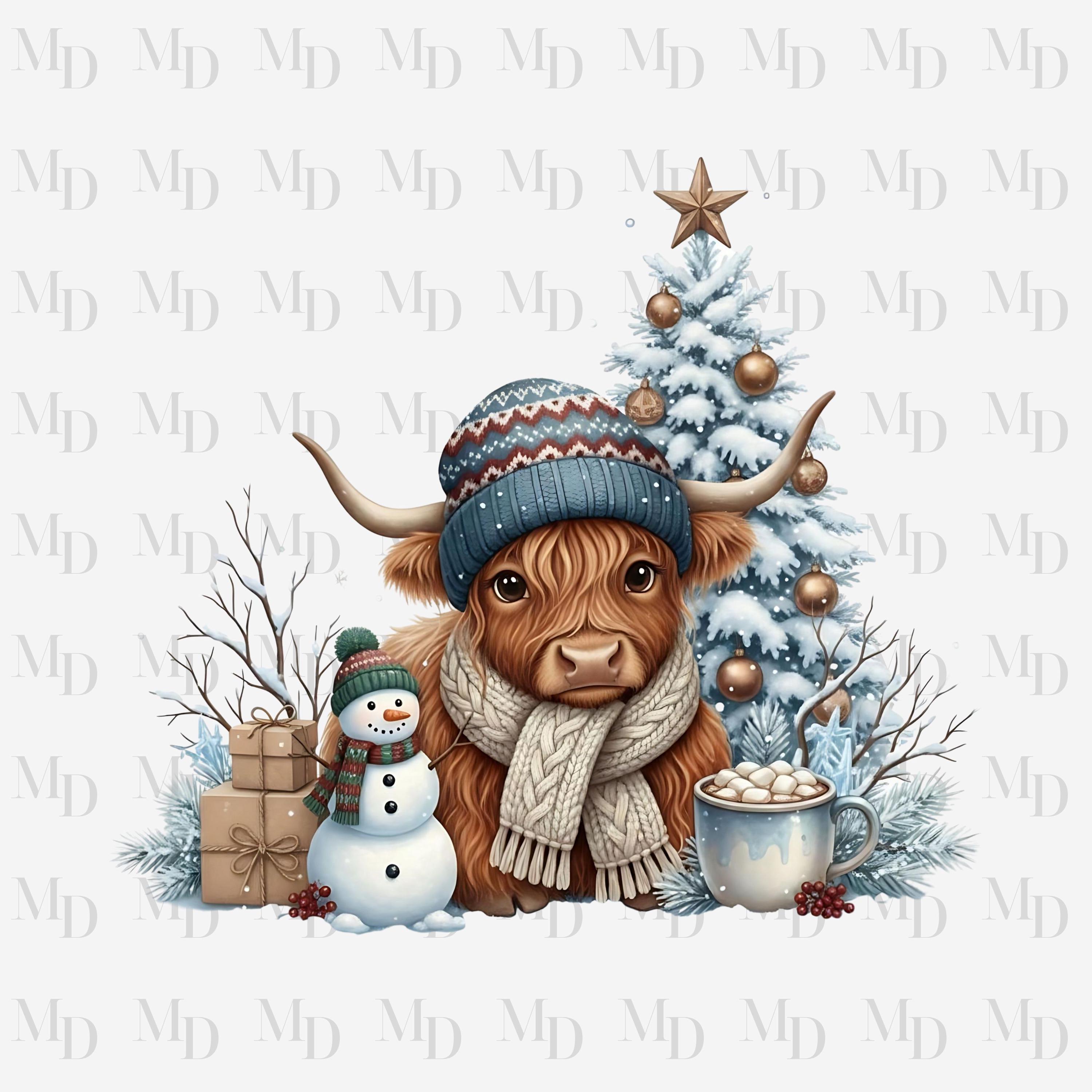Christmas Highland Cow and Snowman PNG, Digital Download, Sublimation ...