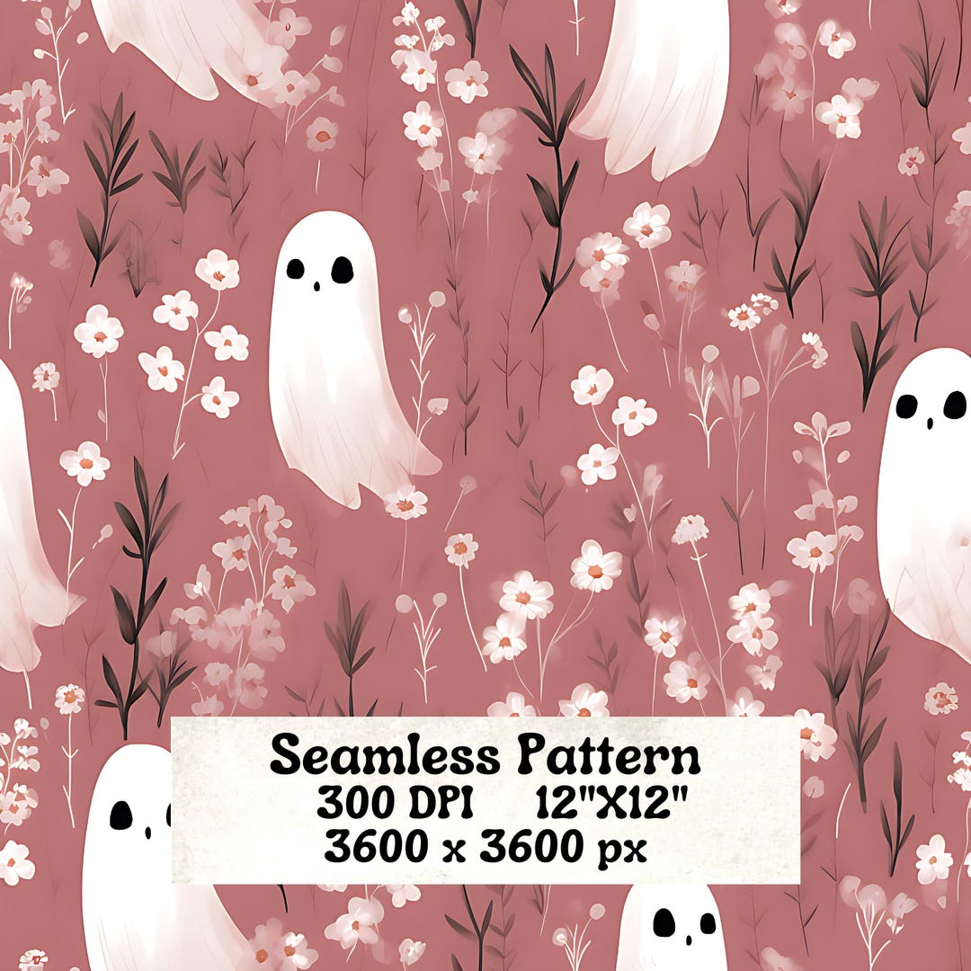 Ghost and Wildflower Seamless Pattern PNG, Halloween, Digital Paper ...