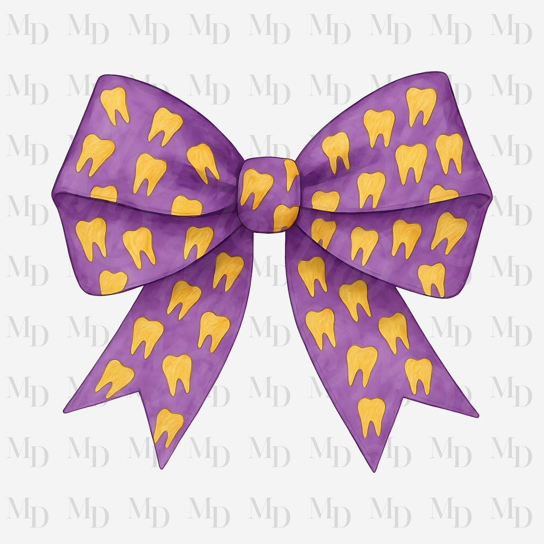 Purple and Yellow Tooth Bow PNG, Coquette Dentist (digital Download) - Etsy