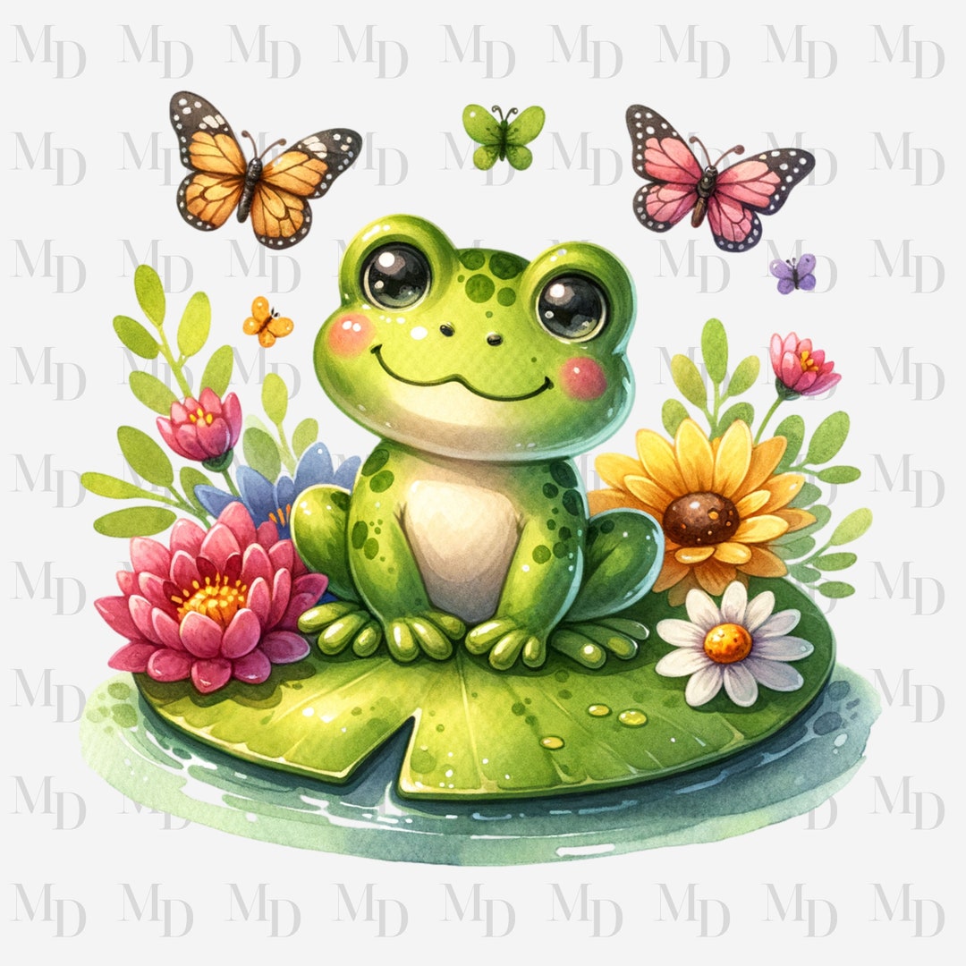 Cute Lily Pad Frog PNG, Clipart, Instant Download, Butterflies, Lily ...
