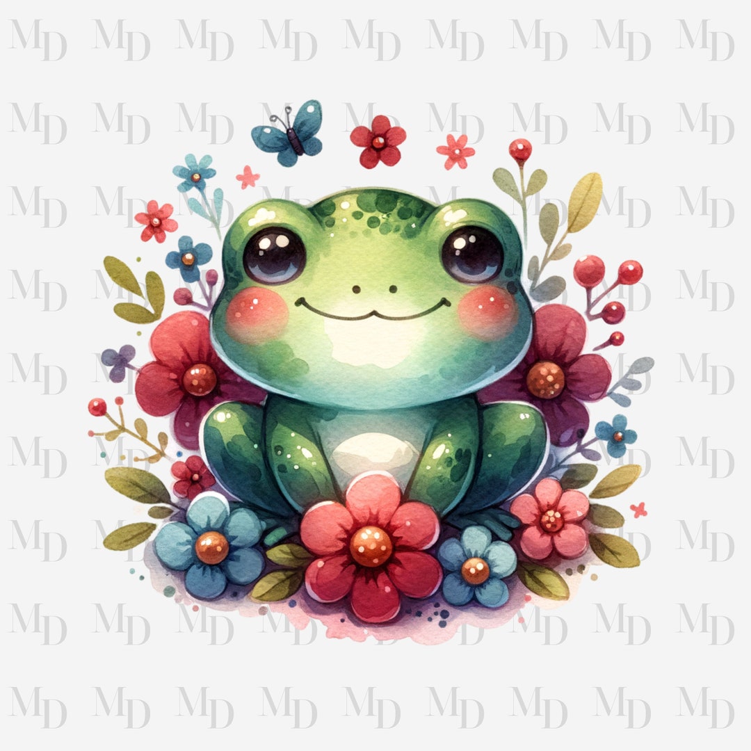 Cute Frog and Flowers PNG, Clipart, Instant Download, Nursery Frog ...