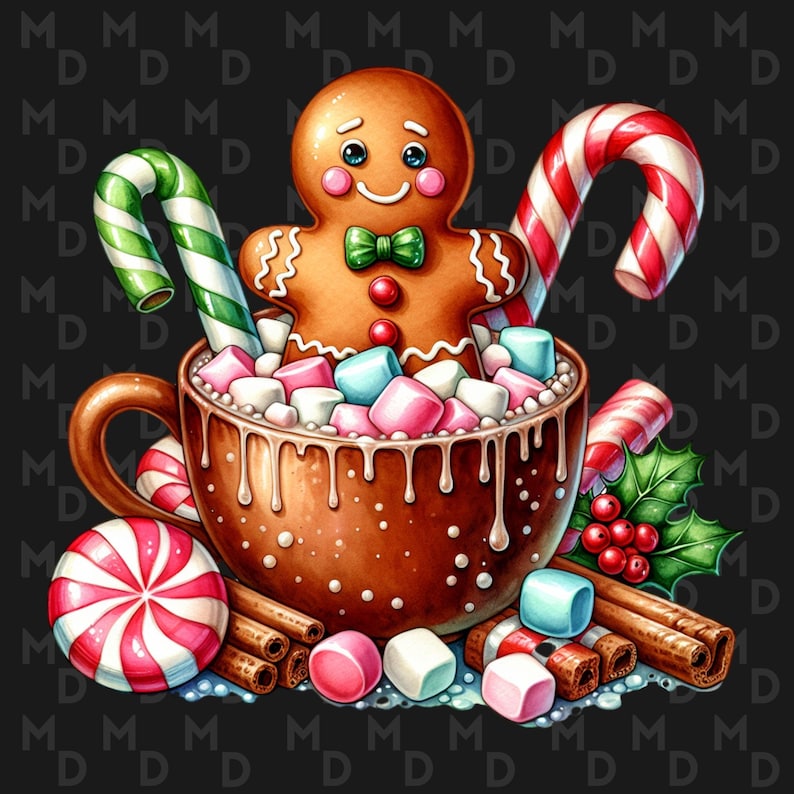 Christmas Gingerbread Man Hot Coco PNG, Instant Download, Digital ...