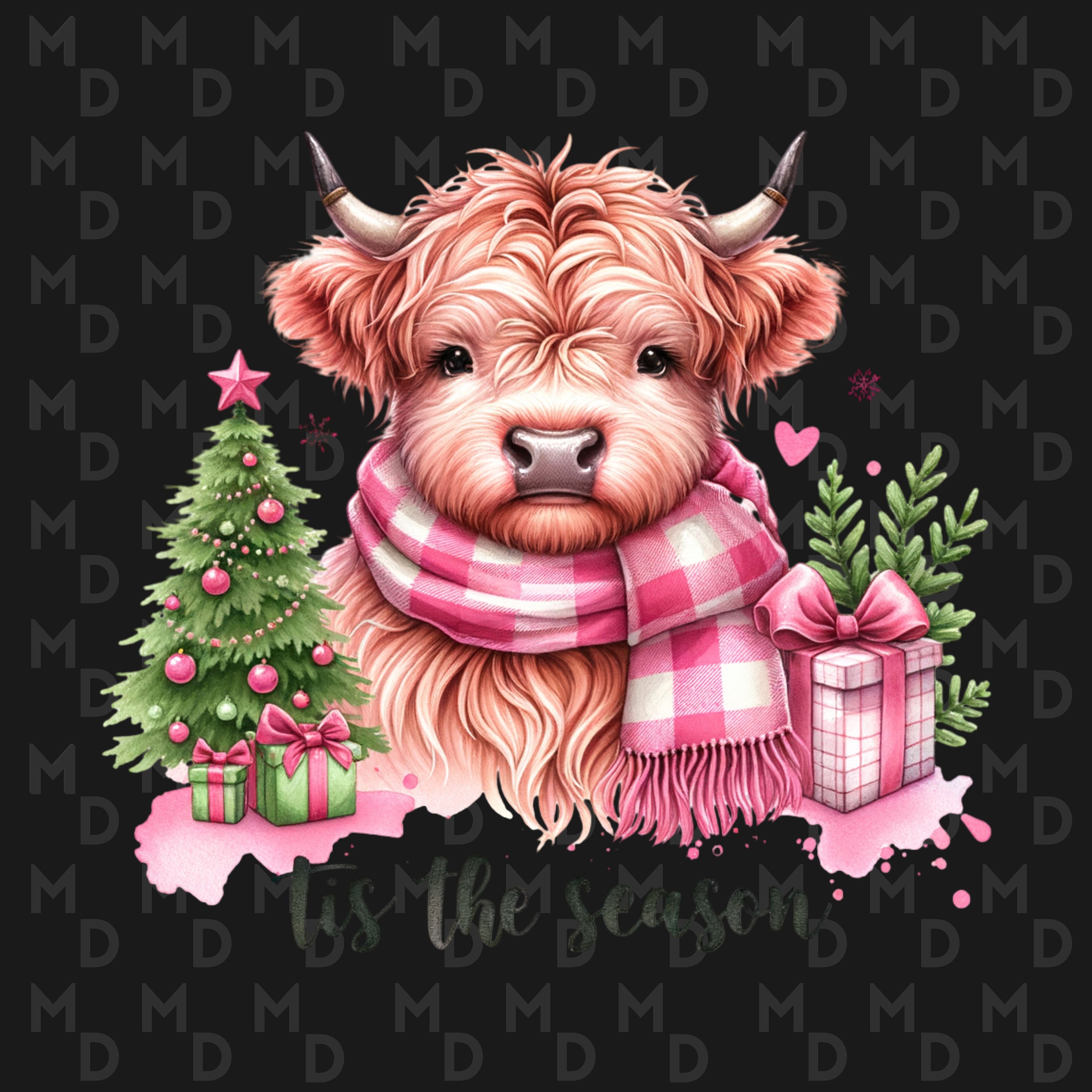 Highland Cow Pink Christmas PNG, Instant Download, Christmas Clipart - Etsy