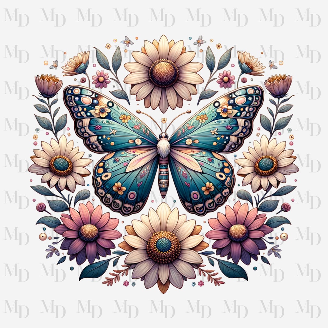 Boho Butterfly Flower PNG, Butterfly Clipart, Instant Download, Digital ...