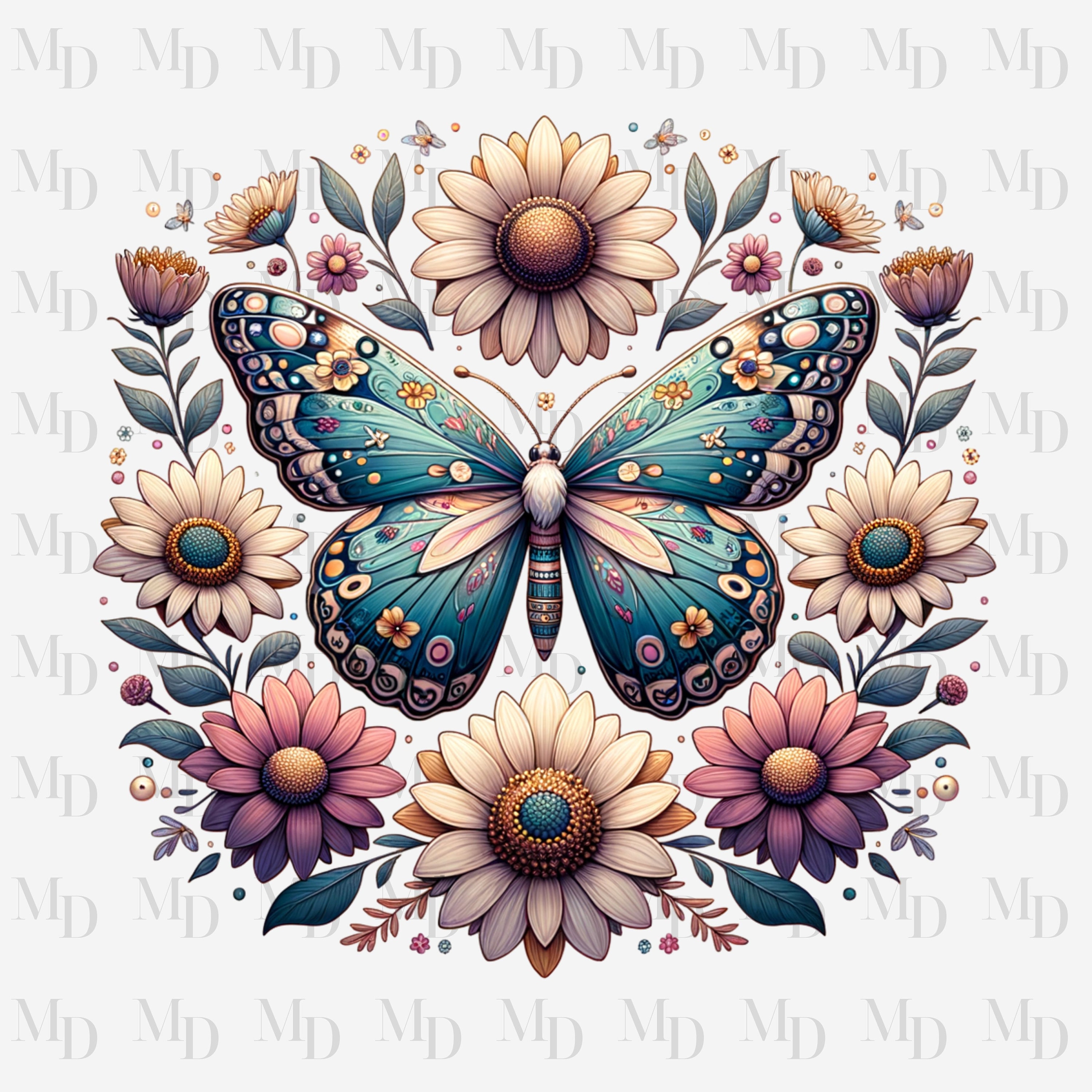 Boho Butterfly Flower PNG, Butterfly Clipart, Instant Download, Digital ...