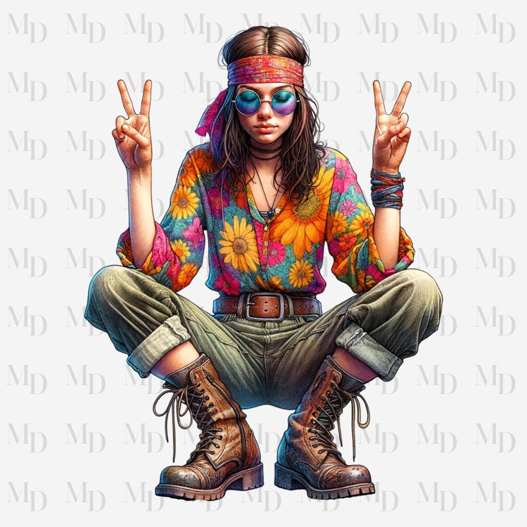Peace Sign Hippie Girl PNG, Clipart, Instant Download, Hippie Design ...