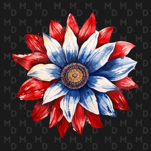 Patriotic Red White Blue Sunflower PNG, Instant Download, Watercolor ...