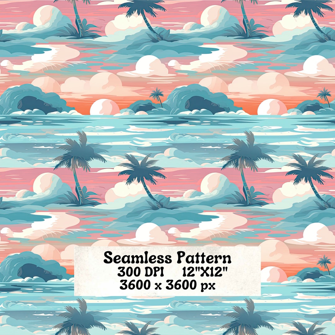 Beach Vibes Seamless Pattern, PNG, Instant Download, 3600x3600, 12"x12 ...