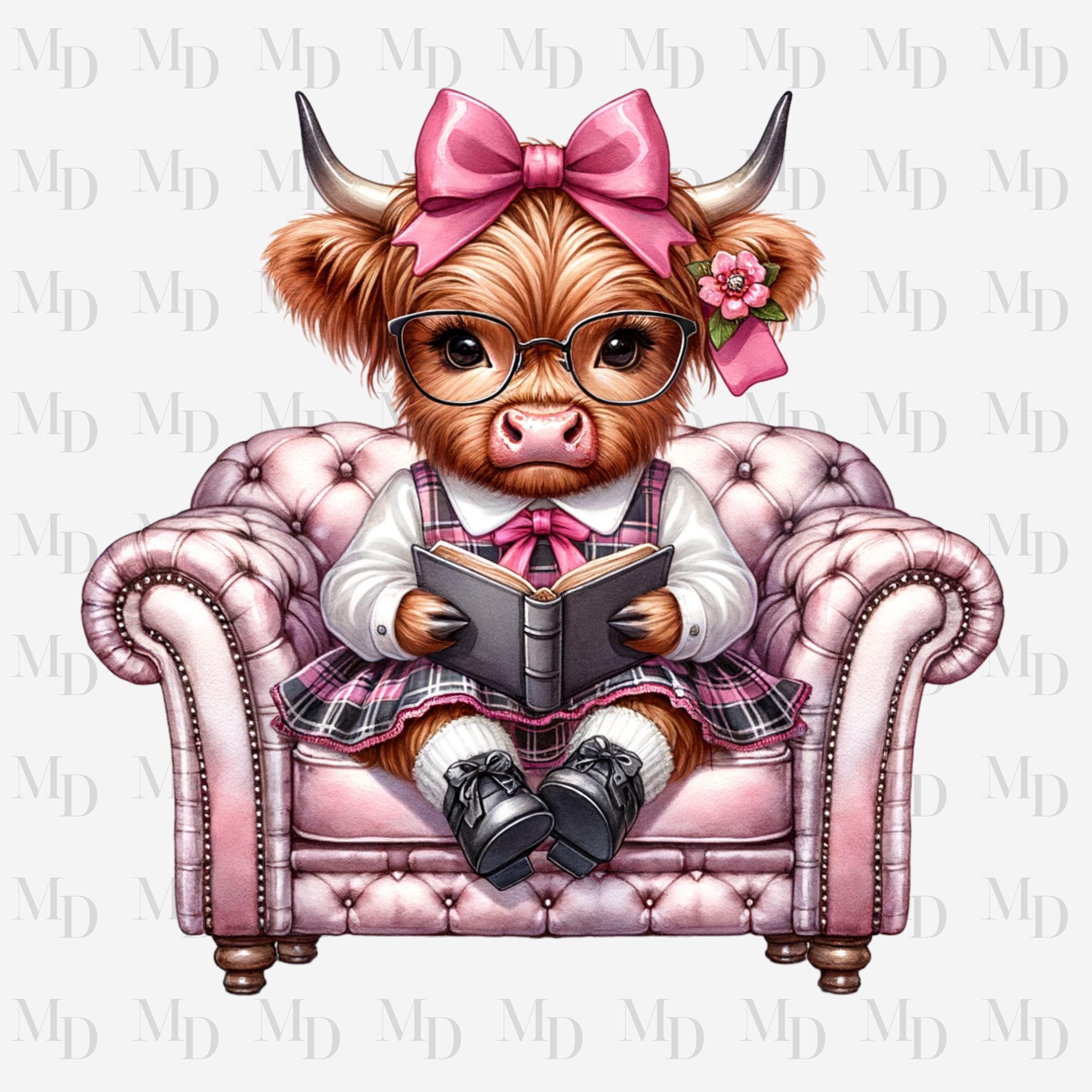 Reading Highland Cow PNG, Instant Download, Digital, Sublimation ...
