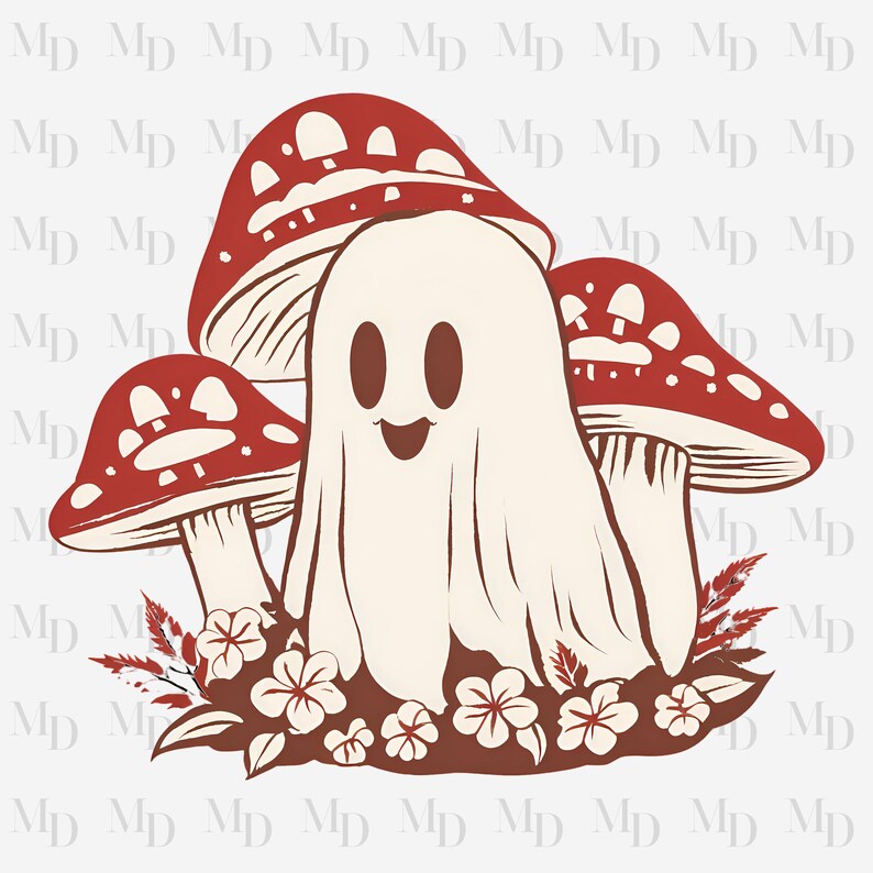 Ghost With Mushrooms Vintage Style Design PNG, Sublimation, Instant ...