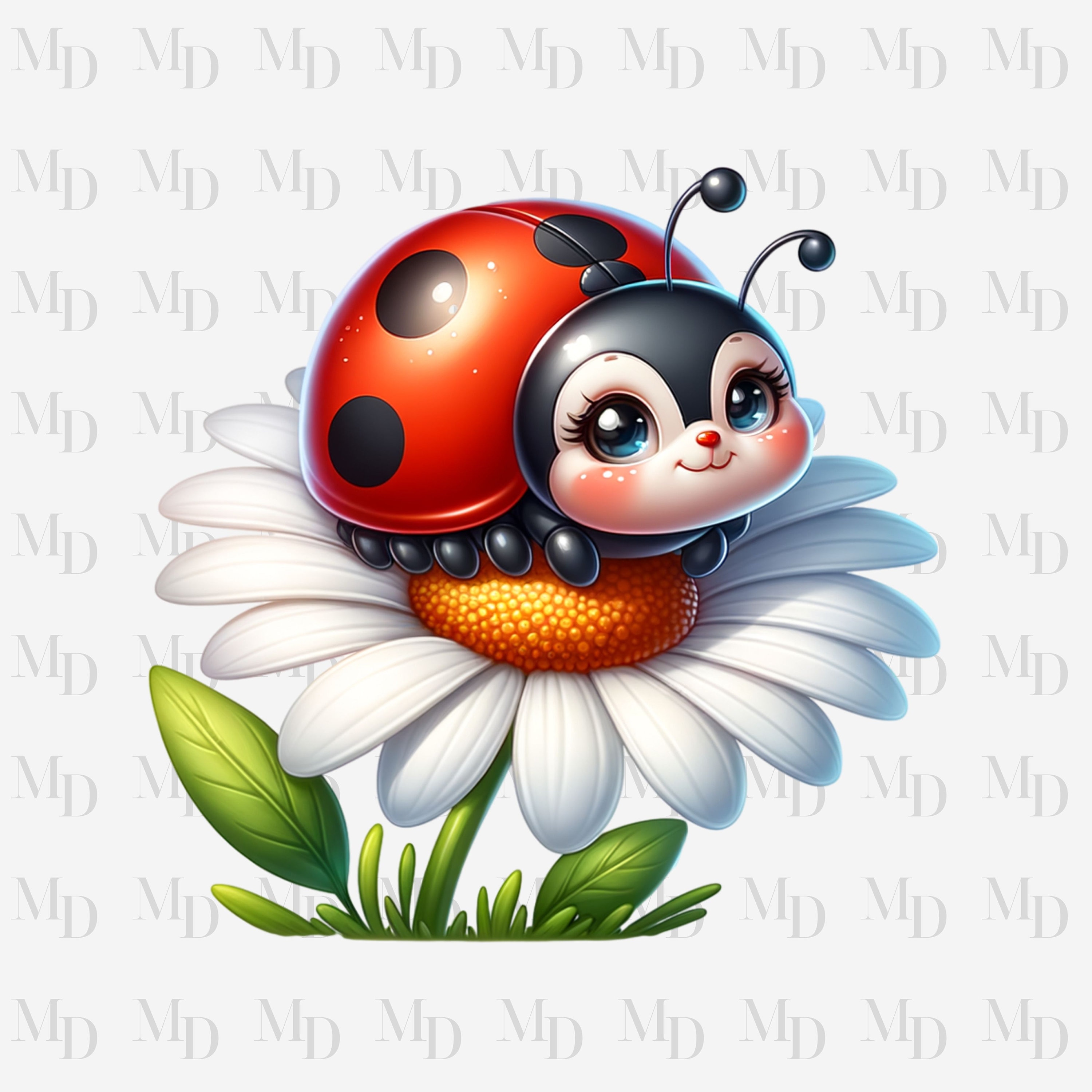 Cute Ladybug on Daisy PNG, Ladybug Clipart, Instant Download, Digital ...
