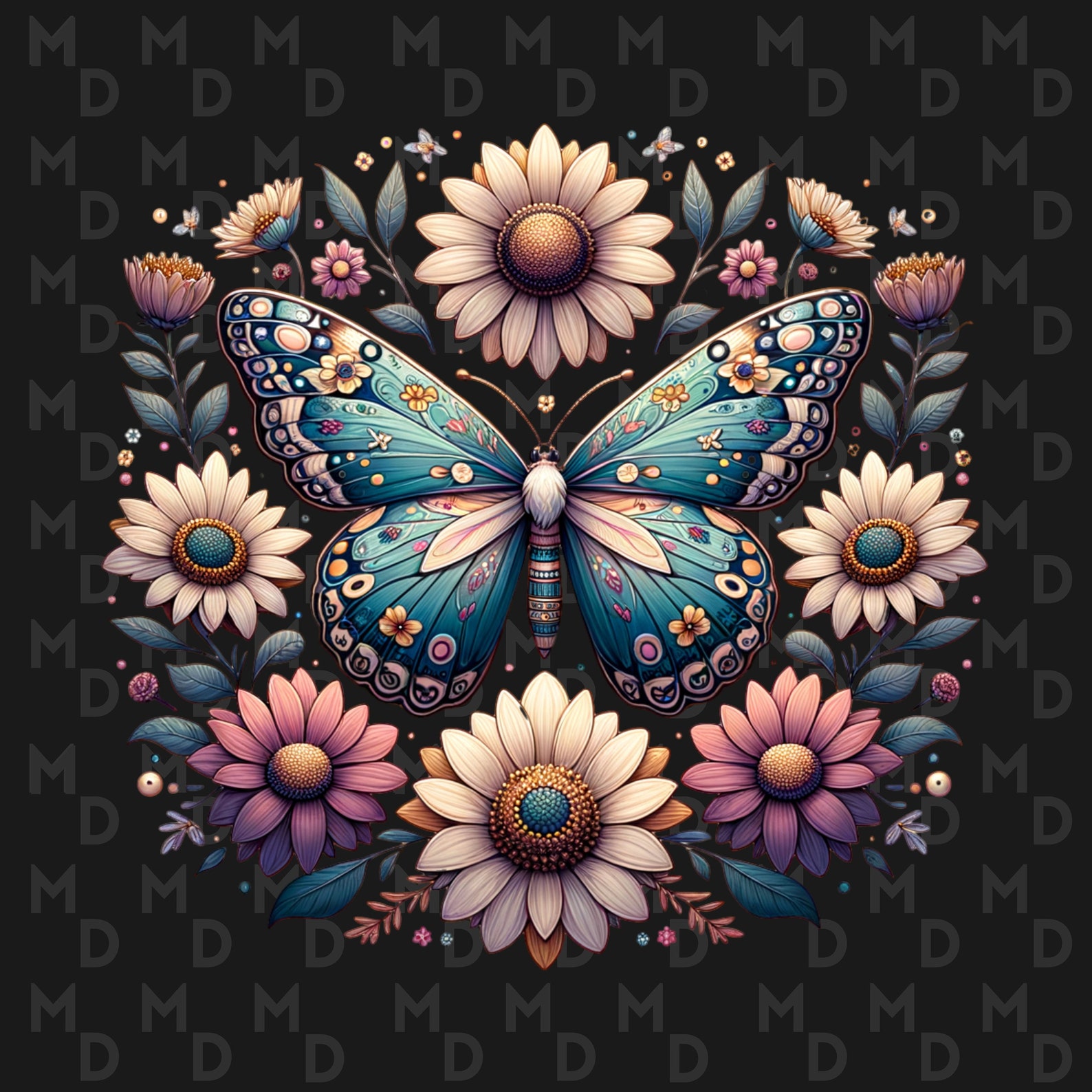 Boho Butterfly Flower PNG, Butterfly Clipart, Instant Download, Digital ...