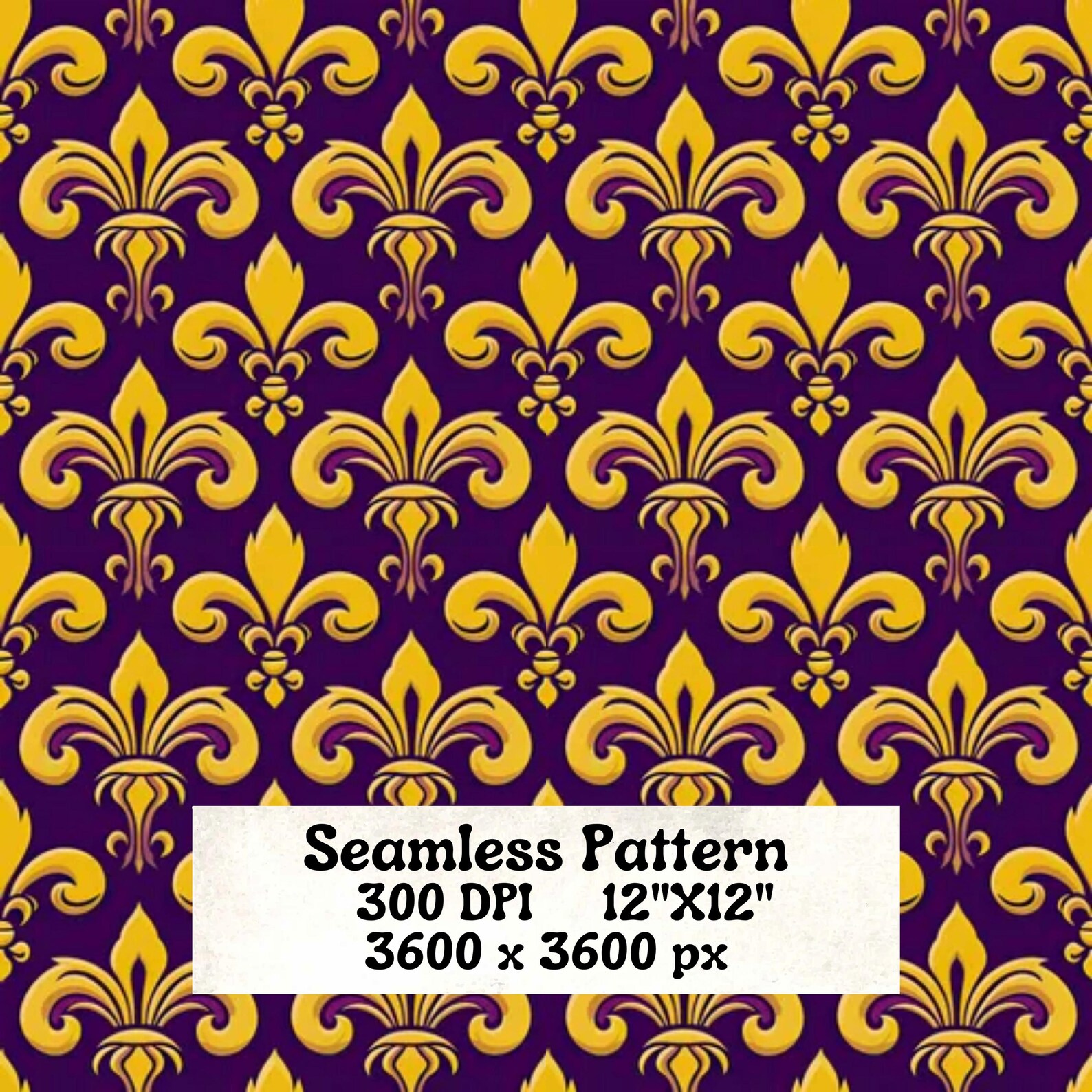 Purple and Yellow Seamless Pattern , PNG, Instant Download, Fleur De ...