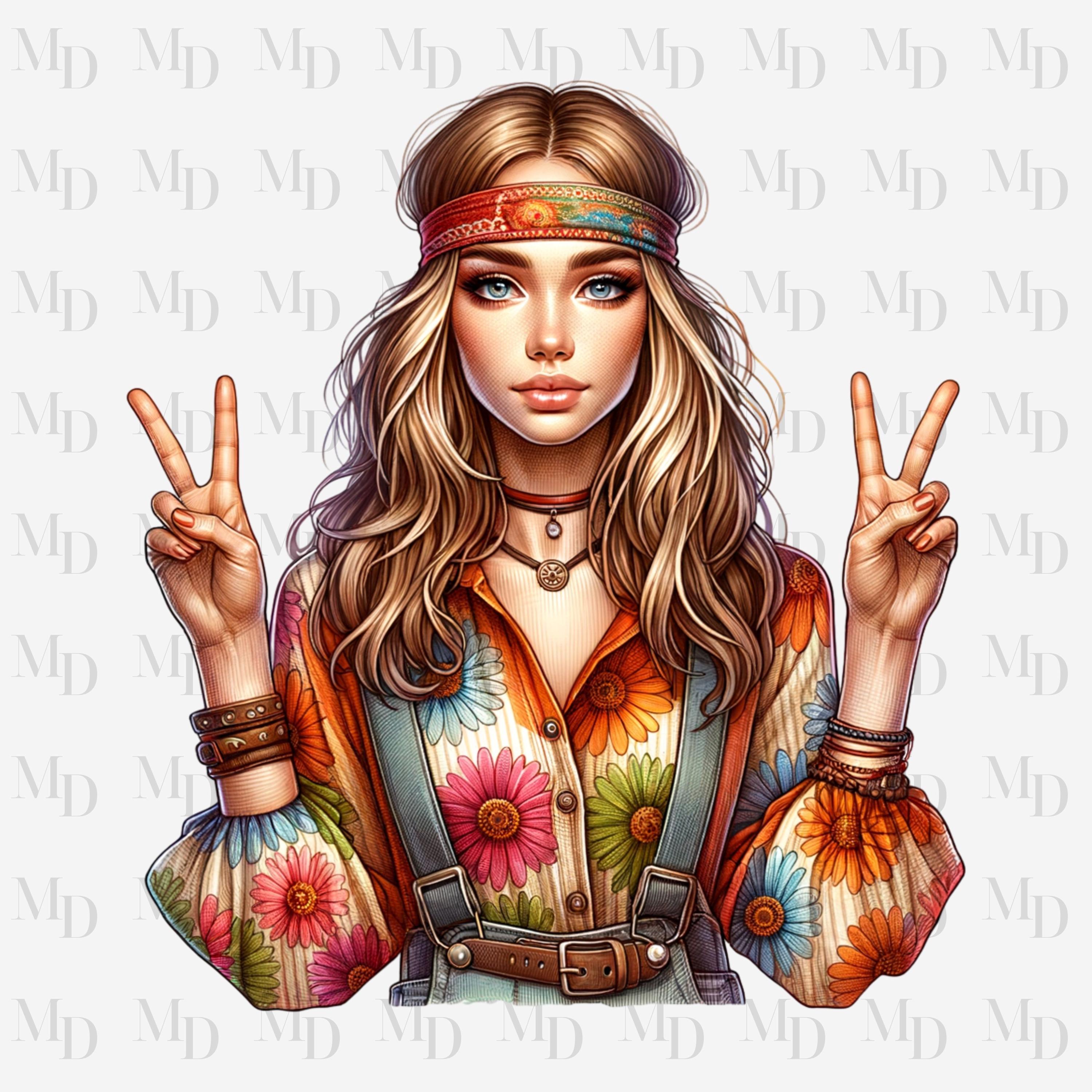 Peace Sign Hippie Girl PNG, Clipart, Instant Download, Hippie Design ...
