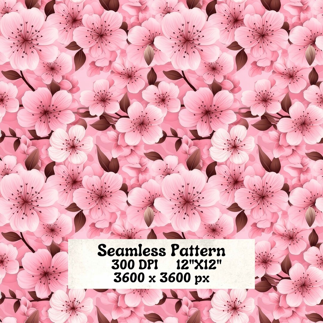 Pink Cherry Blossom Seamless Pattern, Instant Download, 300 Dpi ...