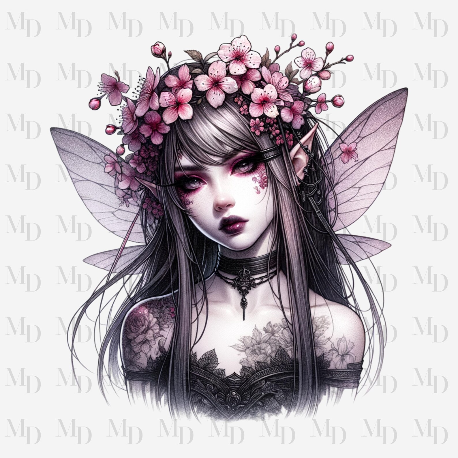 Cherry Blossom Goth Fairy PNG, Clipart, Instant Download, Fairy Design ...