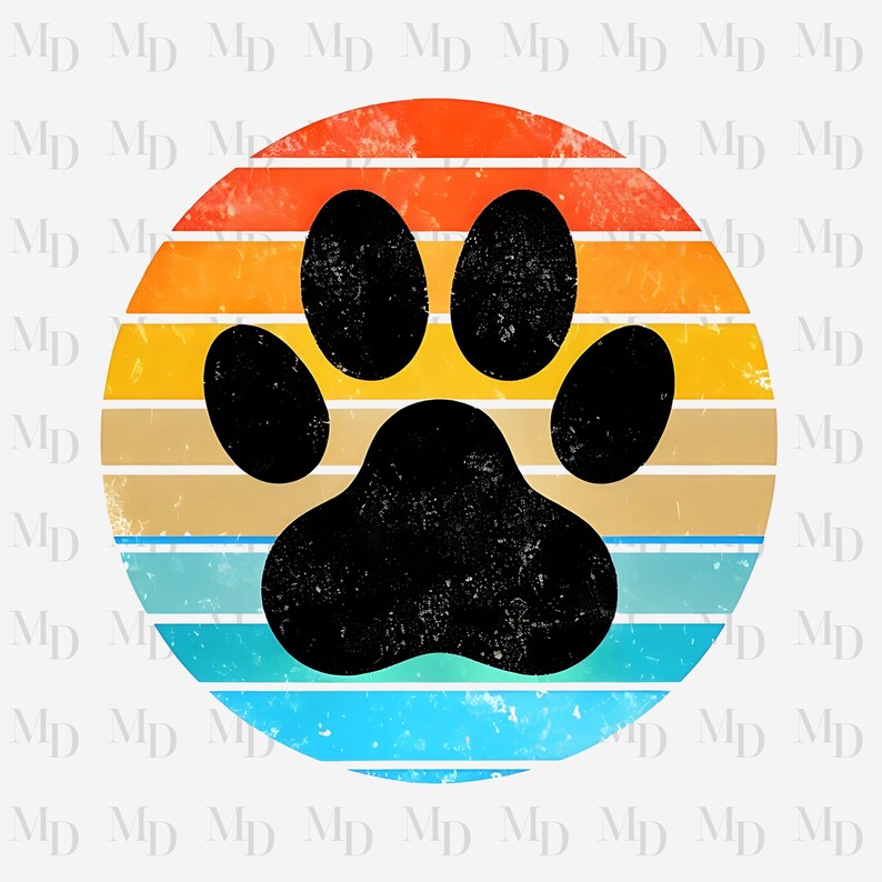 Paw Print Distressed Sunset PNG, Clipart, Vintage Style, Sublimation ...